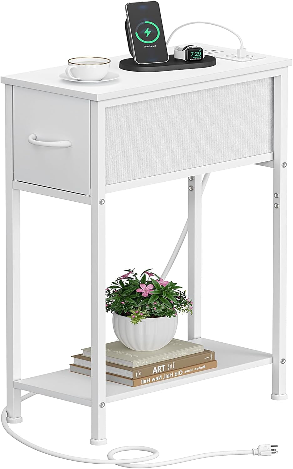 End Table with Charging Station, Narrow Side Table with Outlets, Skinny ...