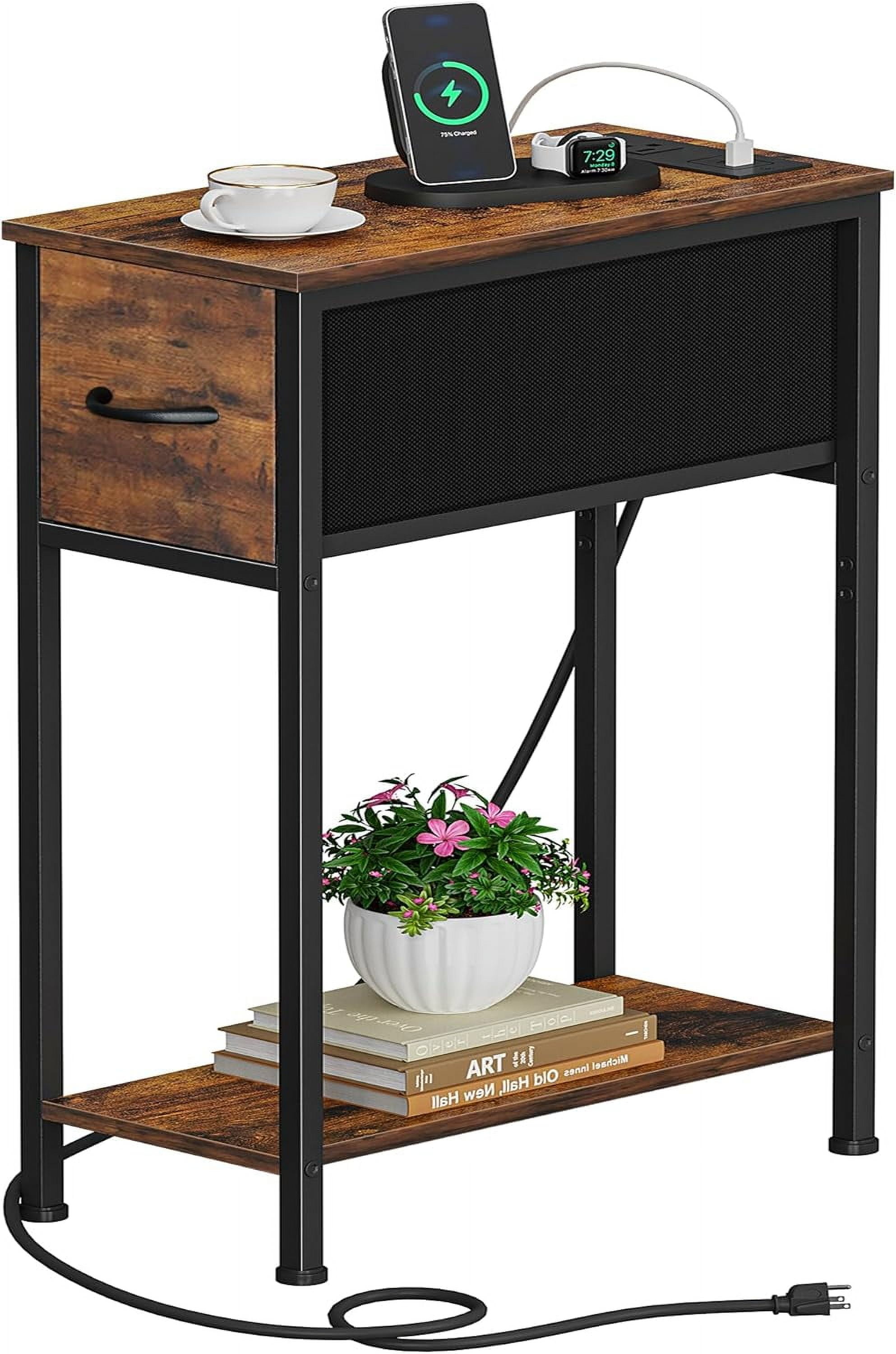 End Table with Charging Station, Narrow Side Table with Outlets, Skinny ...