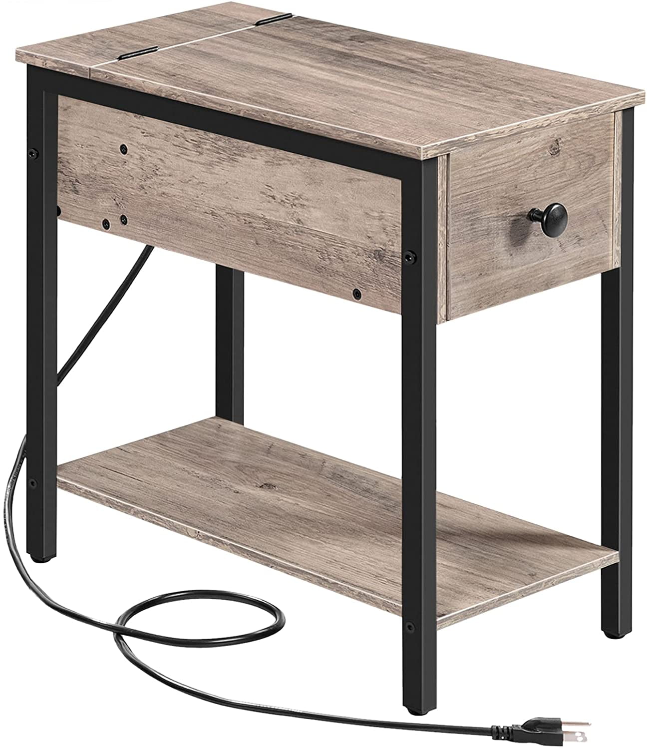 End Table with Charging Station, Narrow Side Table, Small Nightstand ...