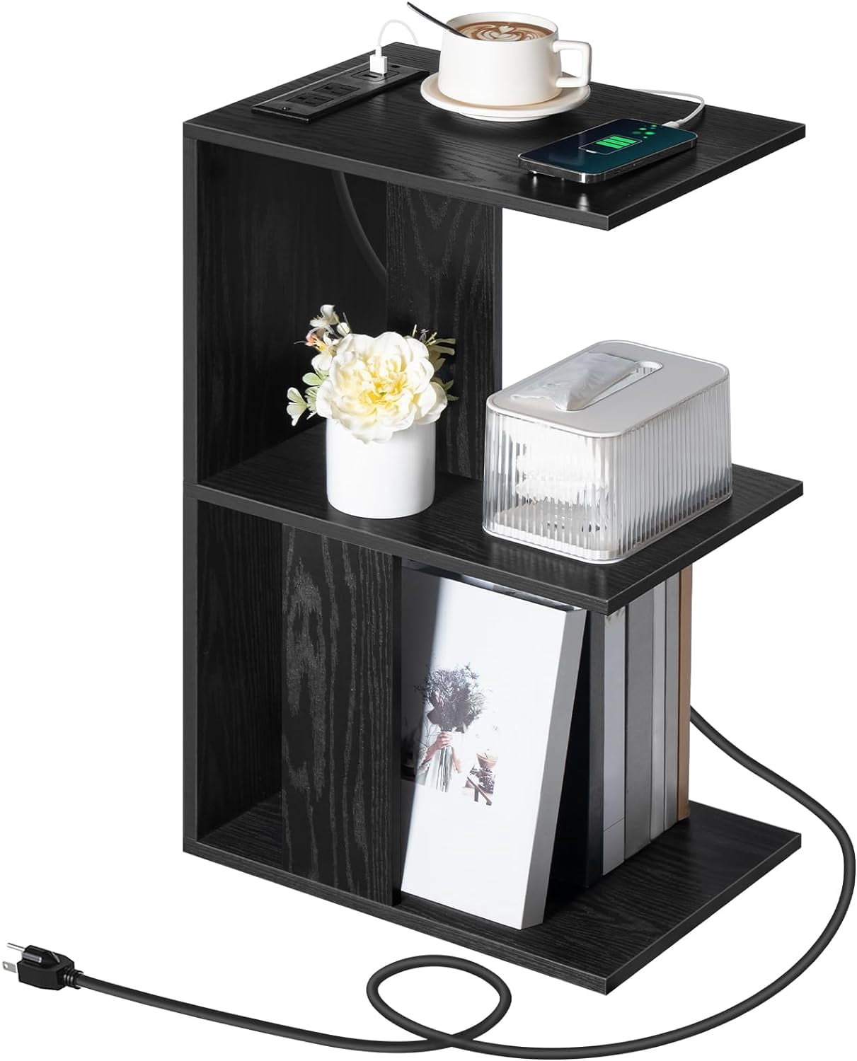End Table with Charging Station, Narrow Side Table for Small Spaces ...