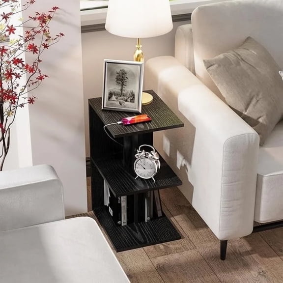 Modern Led Light End Table with 2 Drawers and An Open Shelf Beside ...