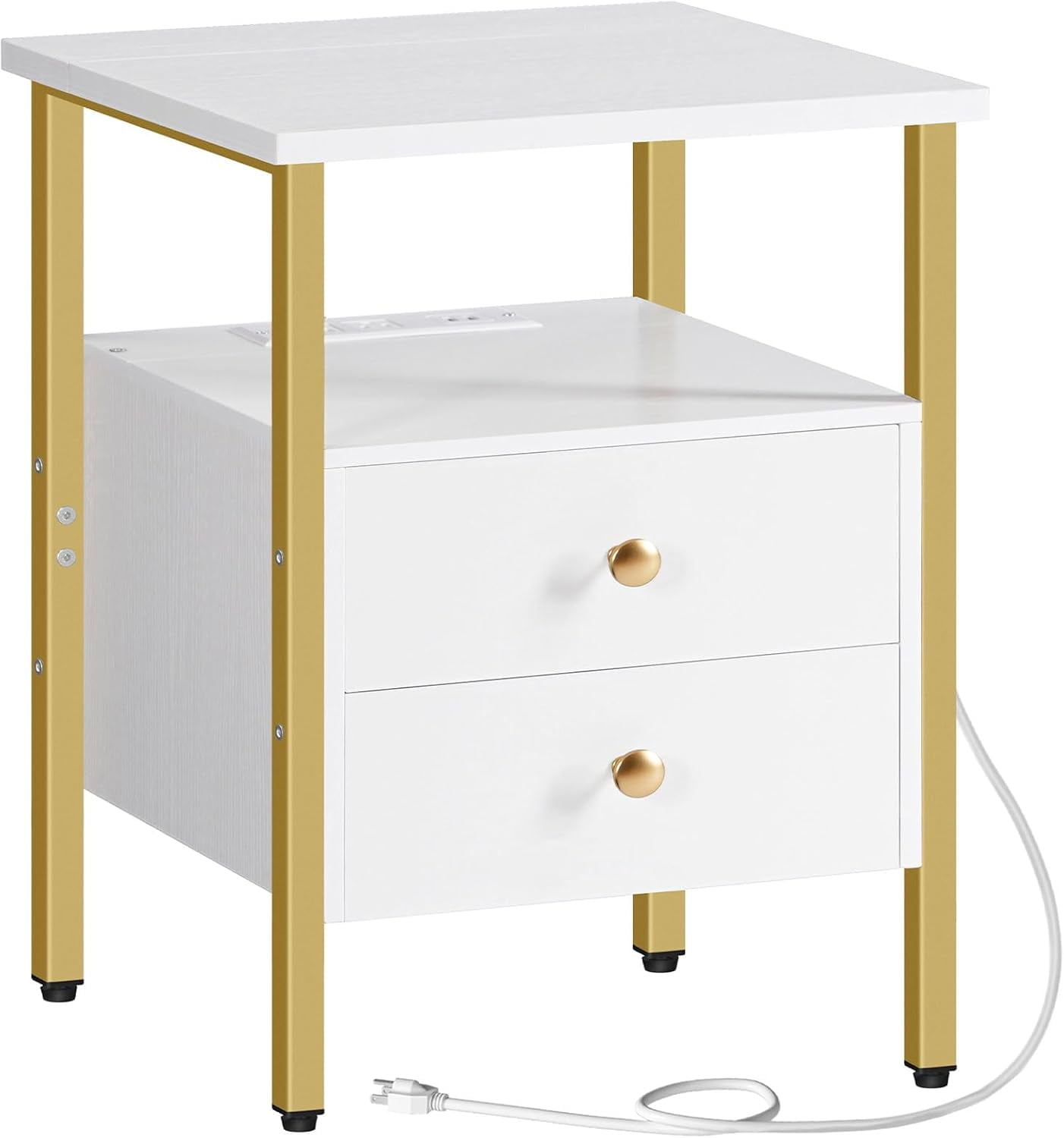 End Table with Charging Station, Nightstand with 2 Drawer & USB Ports ...