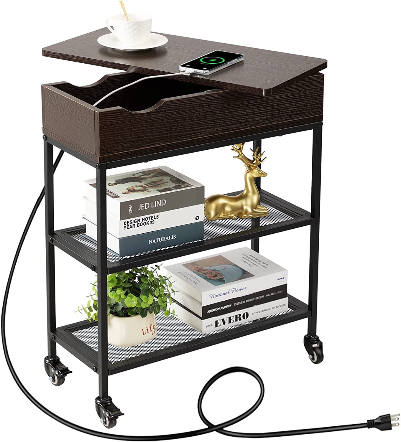 End Table with Charging Station & Rotating Top, Couch End Table, Rotating Swivel Top Side Table ...