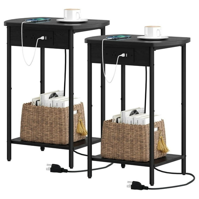 End Table with Charging Station, Set of 2, 2 Tier Storage Bed Side ...