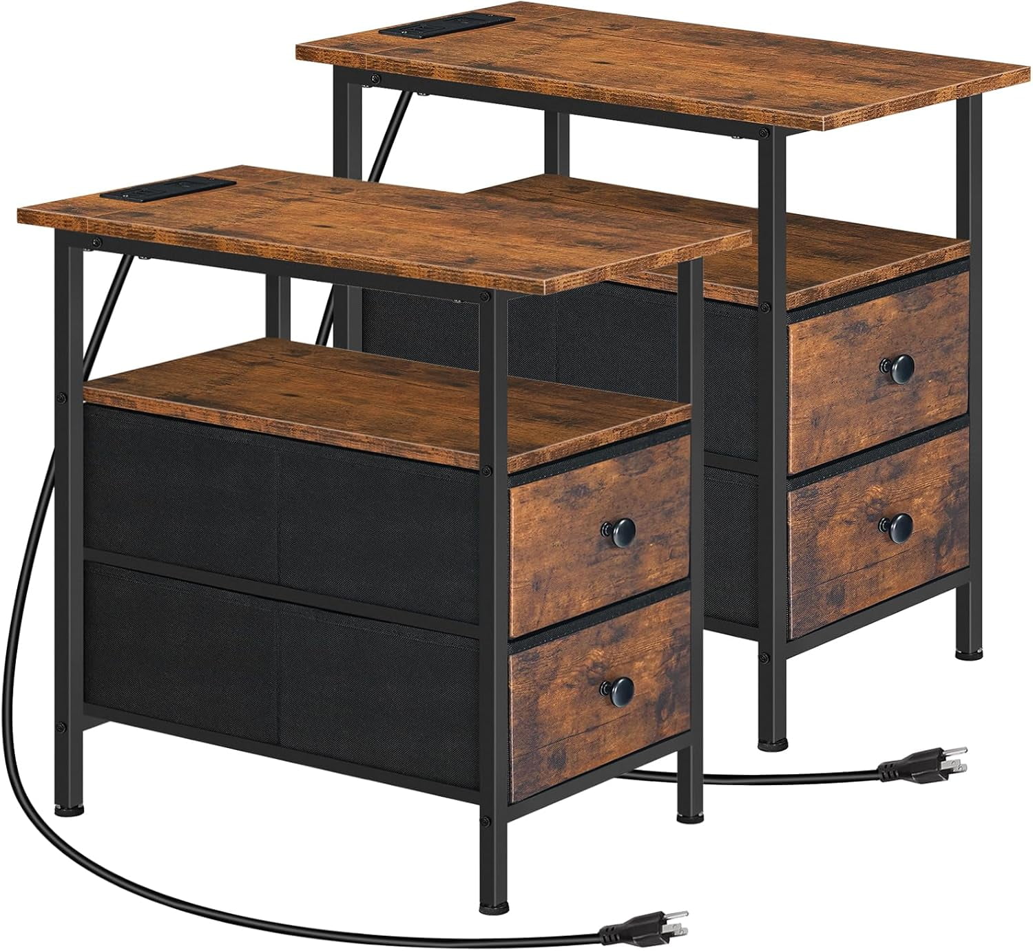 End Table with Charging Station, Set of 2 Narrow Side Tables ...
