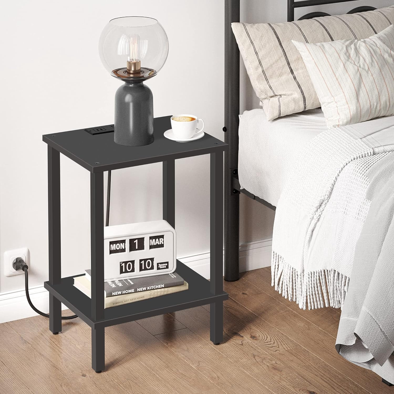 End Table with Charging Station, Set of 2, Side Table with USB Ports ...