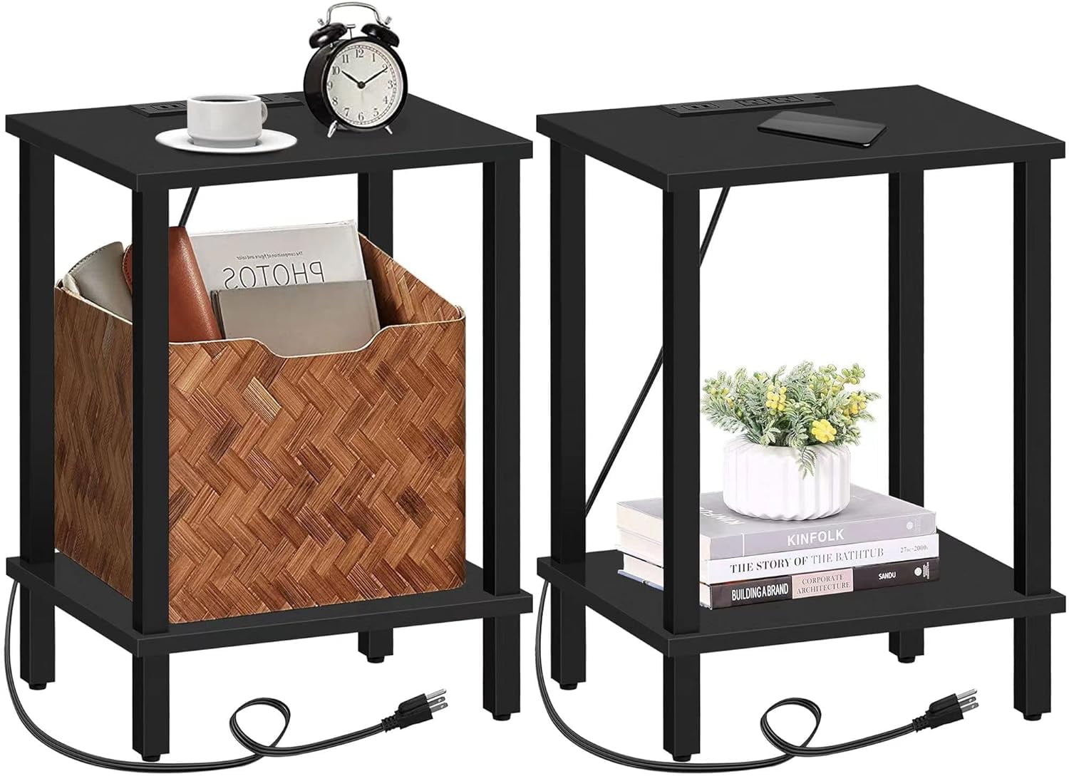 End Table with Charging Station, Set of 2, Side Table with USB Ports ...