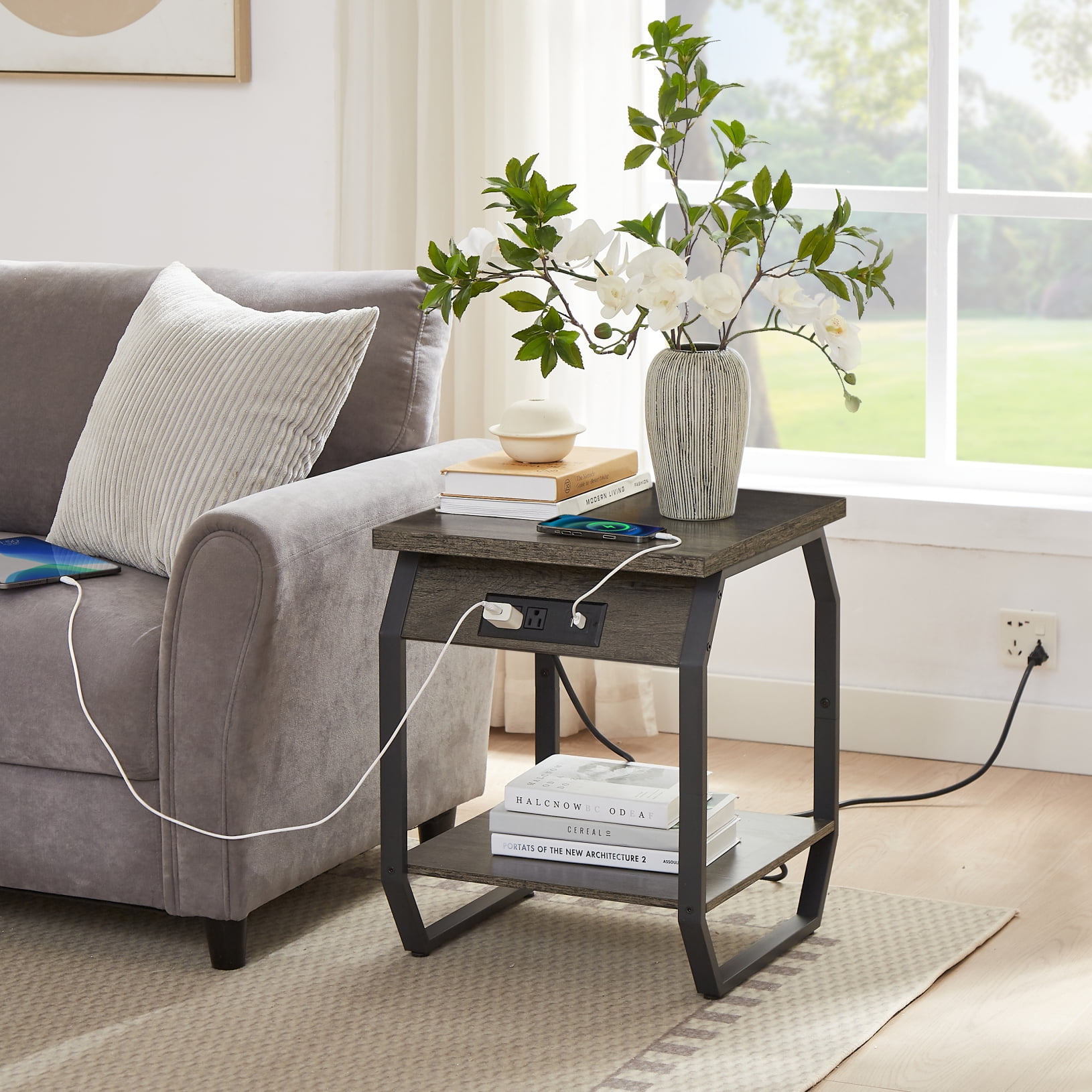 Walmart End Table Pair with Built-in Charger, Power Outlets, USB Ports ...