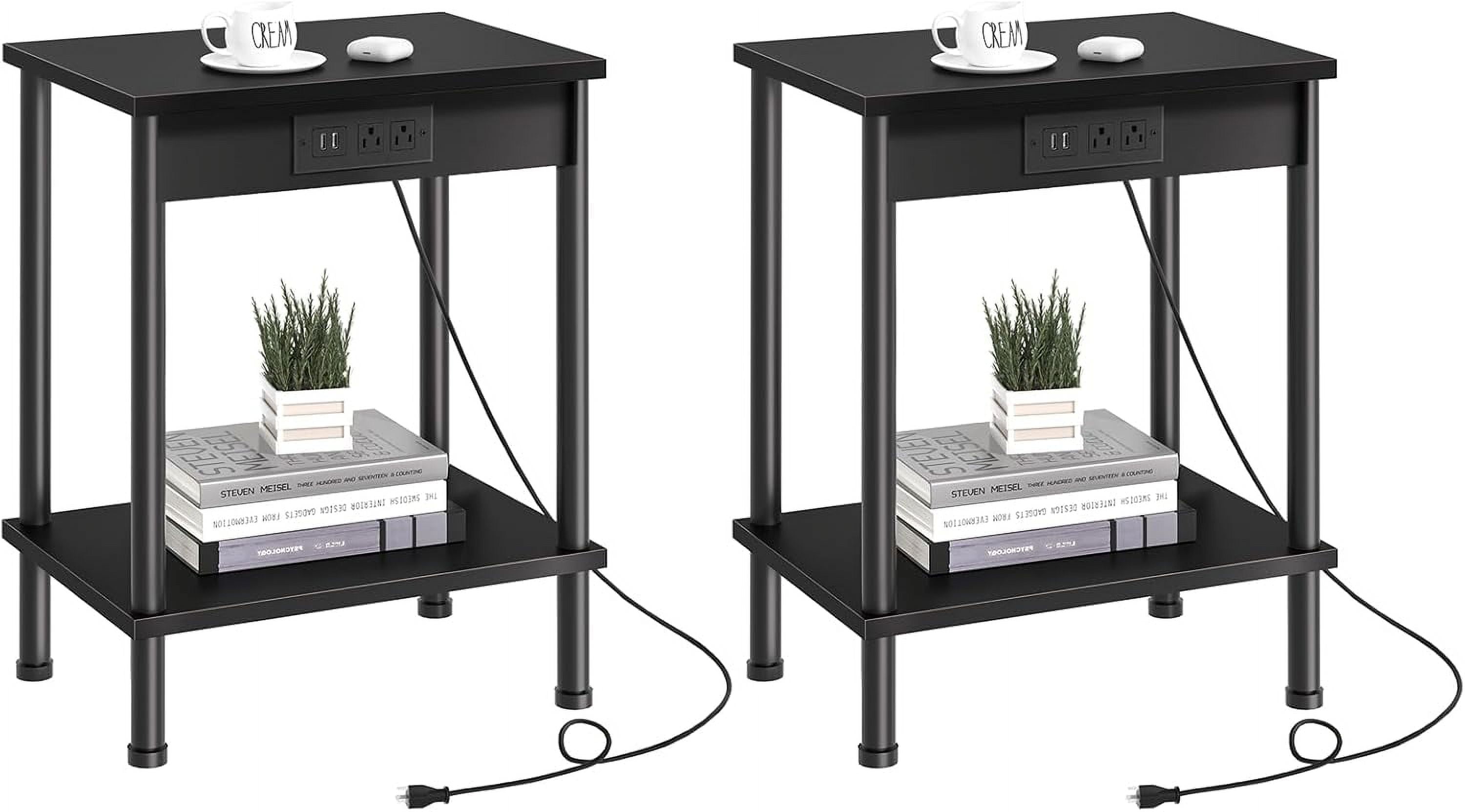 End Table with Charging Station Set of 2,Small Side Table with USB ...