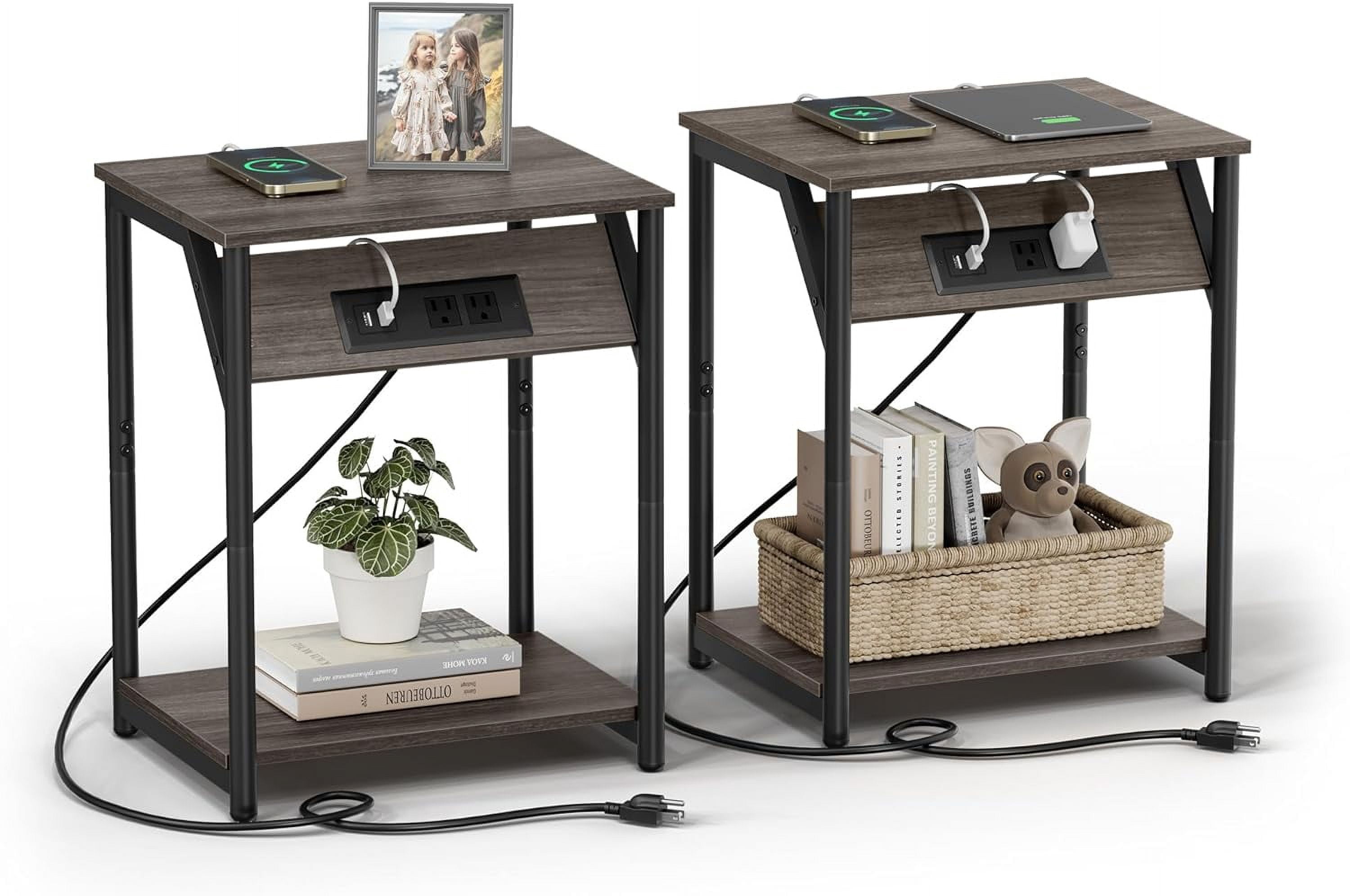 End Table with Charging Station, Set of 2, Small Side Tables for Living ...