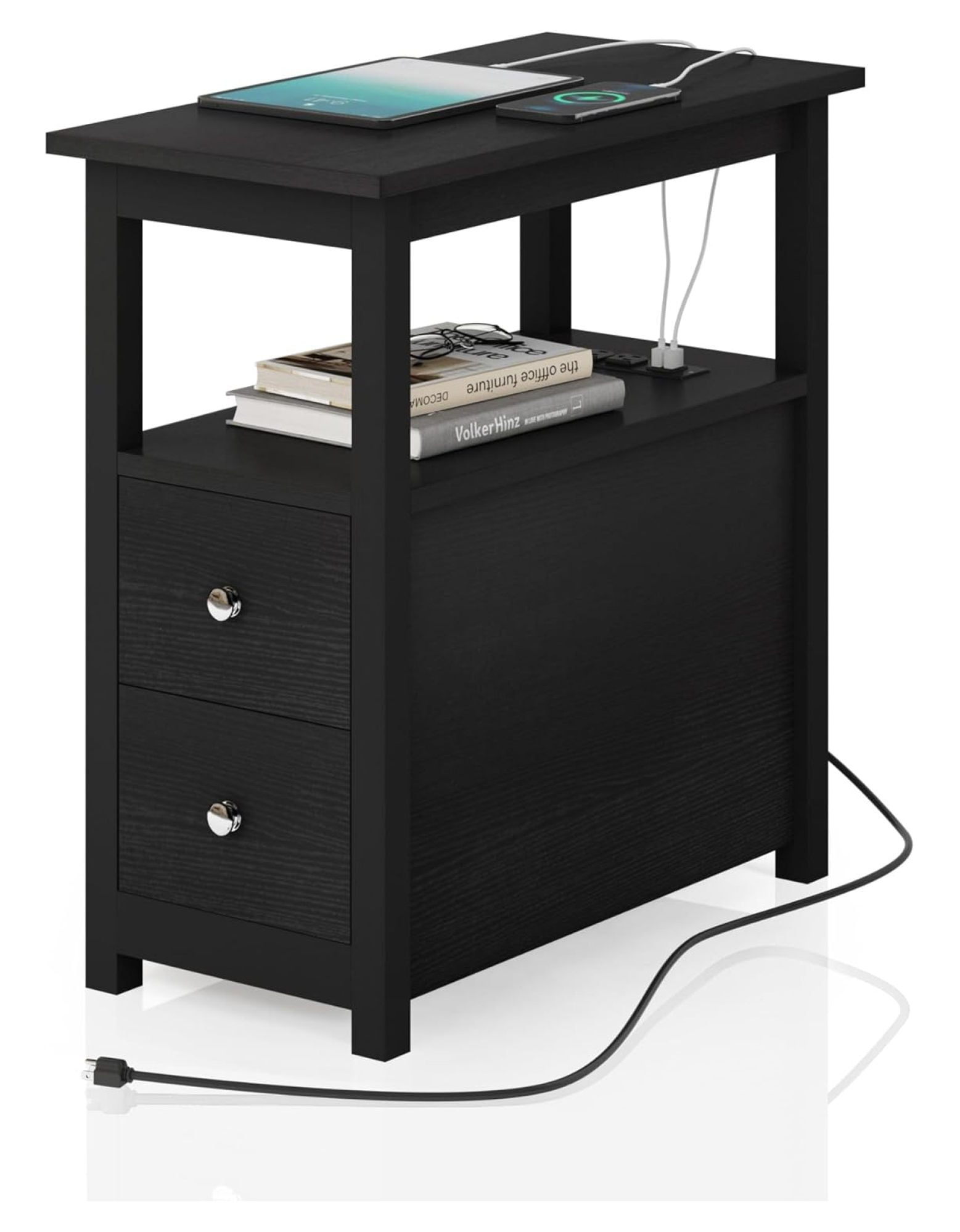End Table with Charging Station, Side Table with 2 Drawer & USB Ports ...