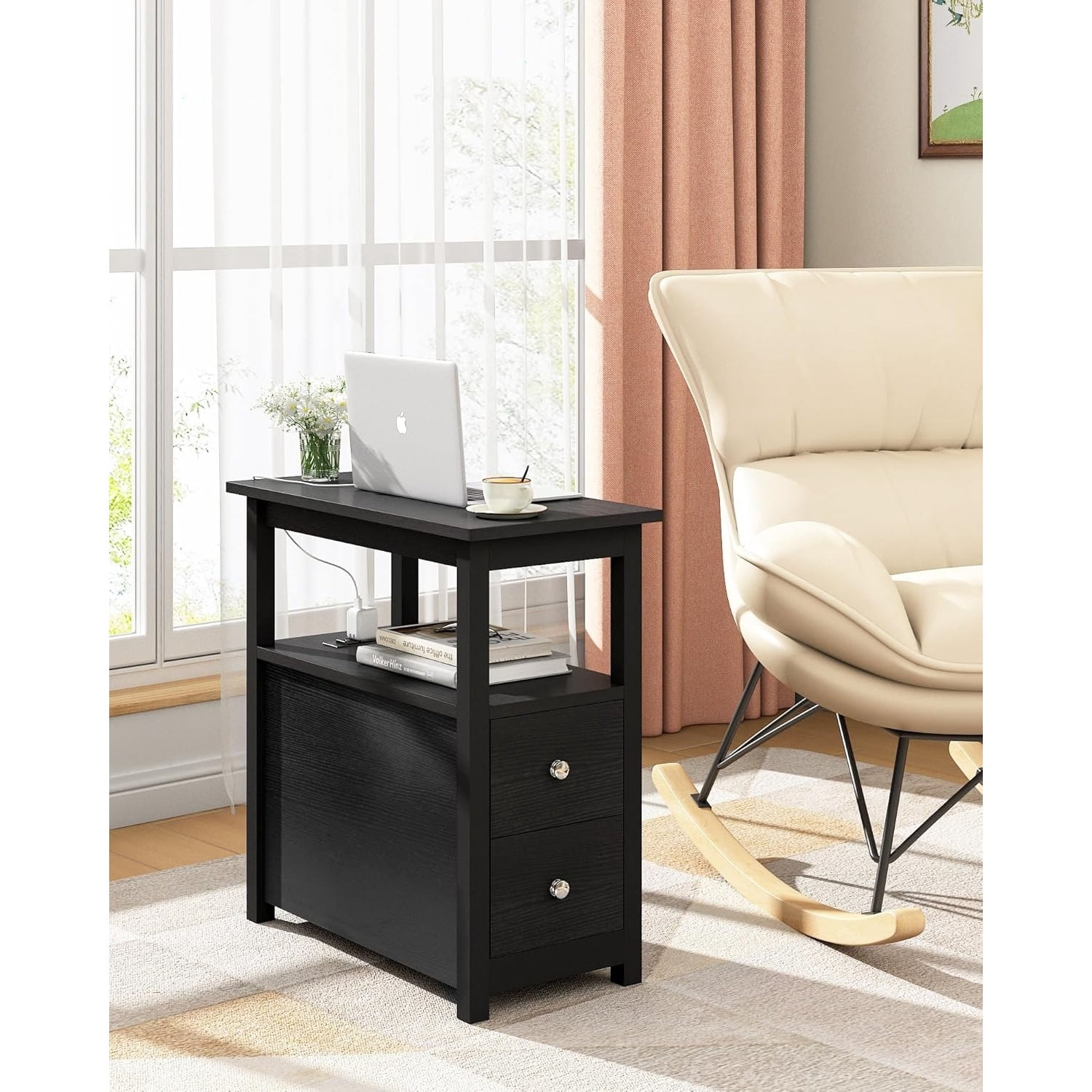 End Table with Charging Station, Side Table with 2 Drawer & USB Ports ...