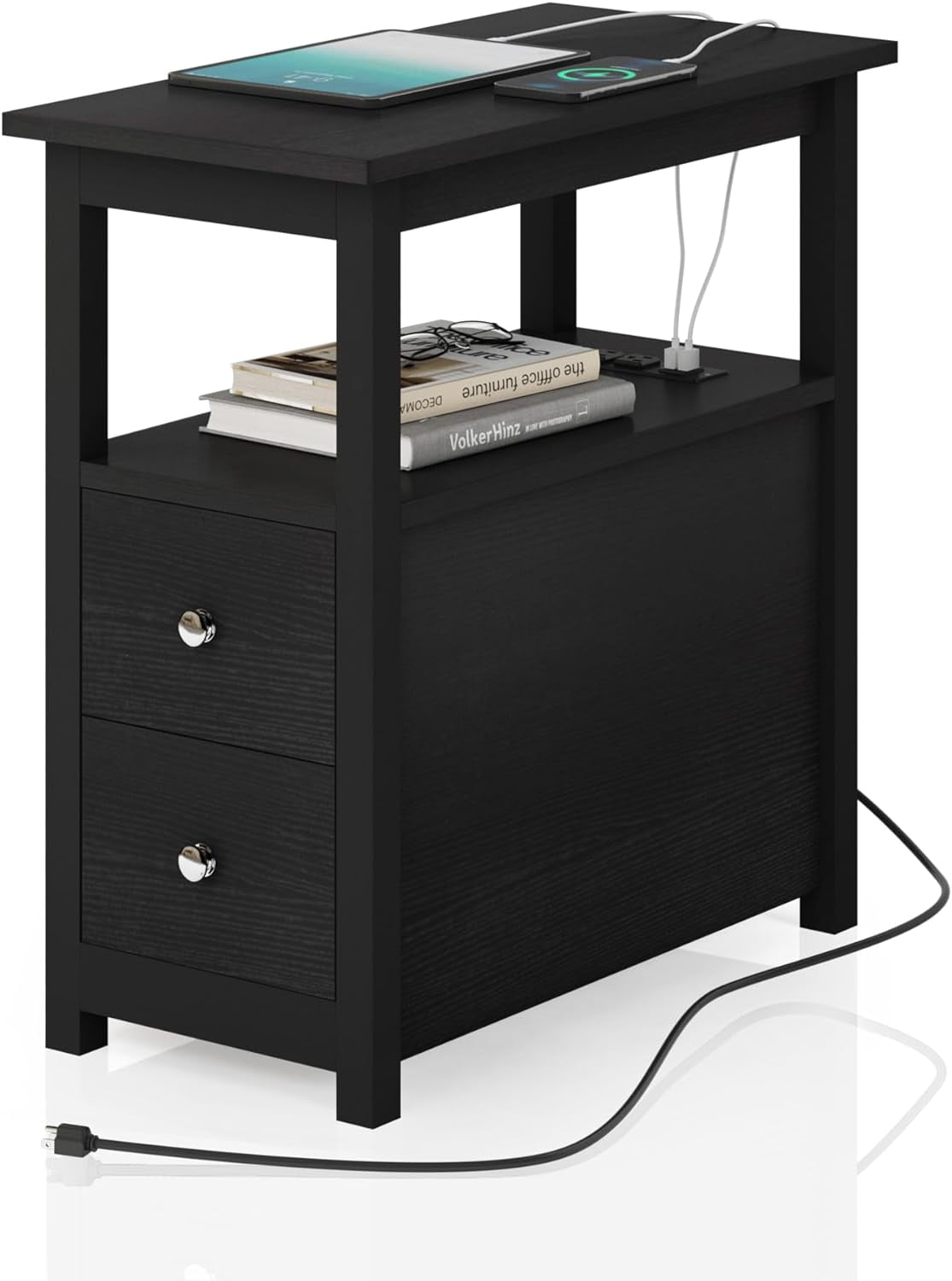 End Table with Charging Station, Side Table with 2 Drawer & USB Ports ...