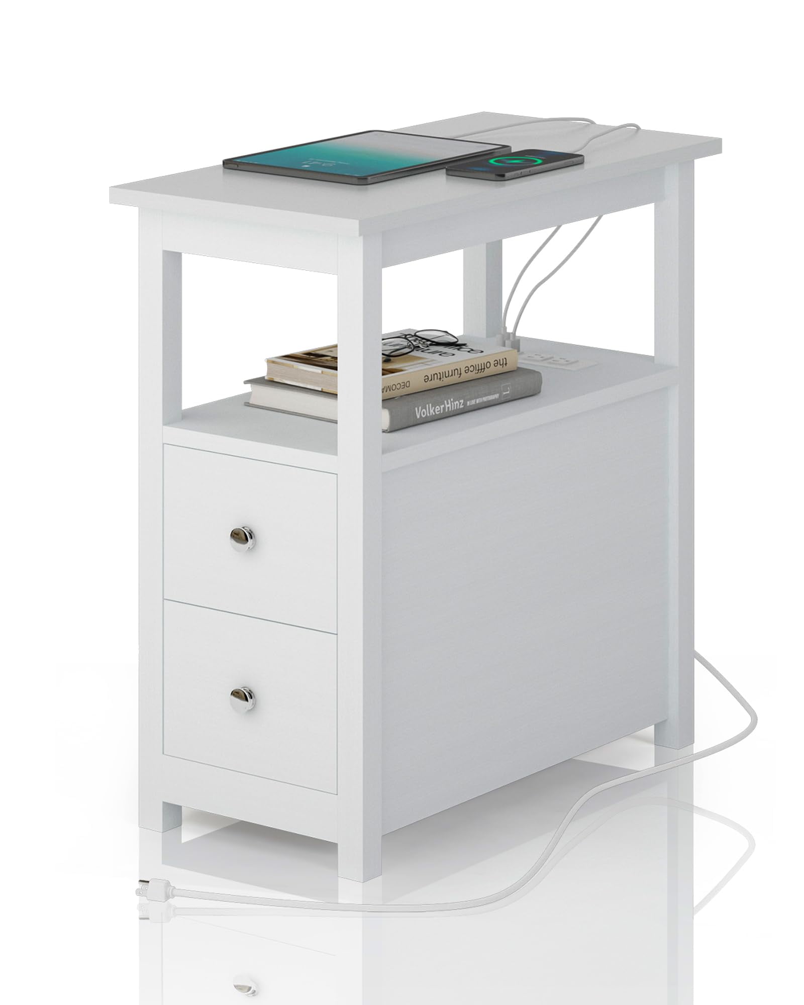 End Table with Charging Station, Side Table with 2 Drawer & USB Ports ...