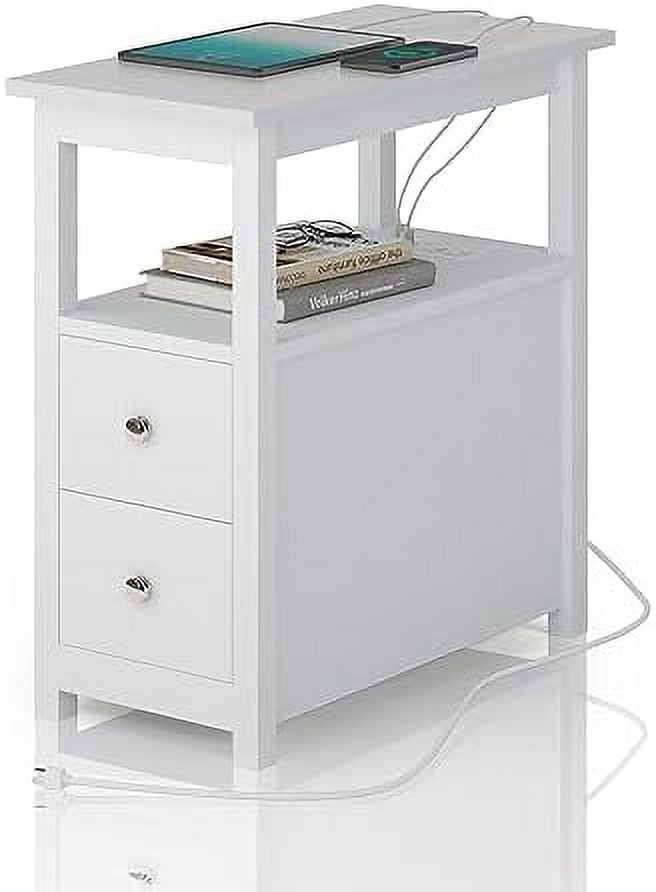 End Table with Charging Station, Side Table with 2 Drawer & USB Ports & Power Outlets ...