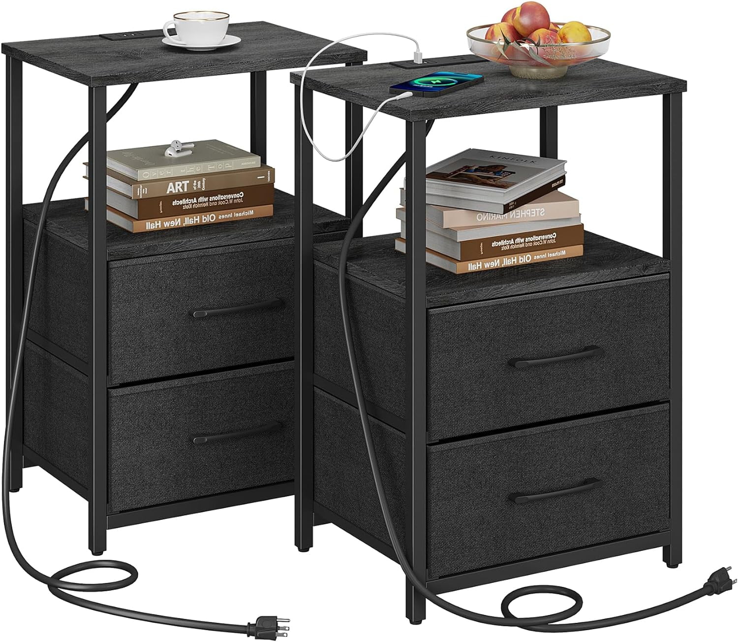 End Table with Charging Station, Side Table with 2 USB Ports and ...