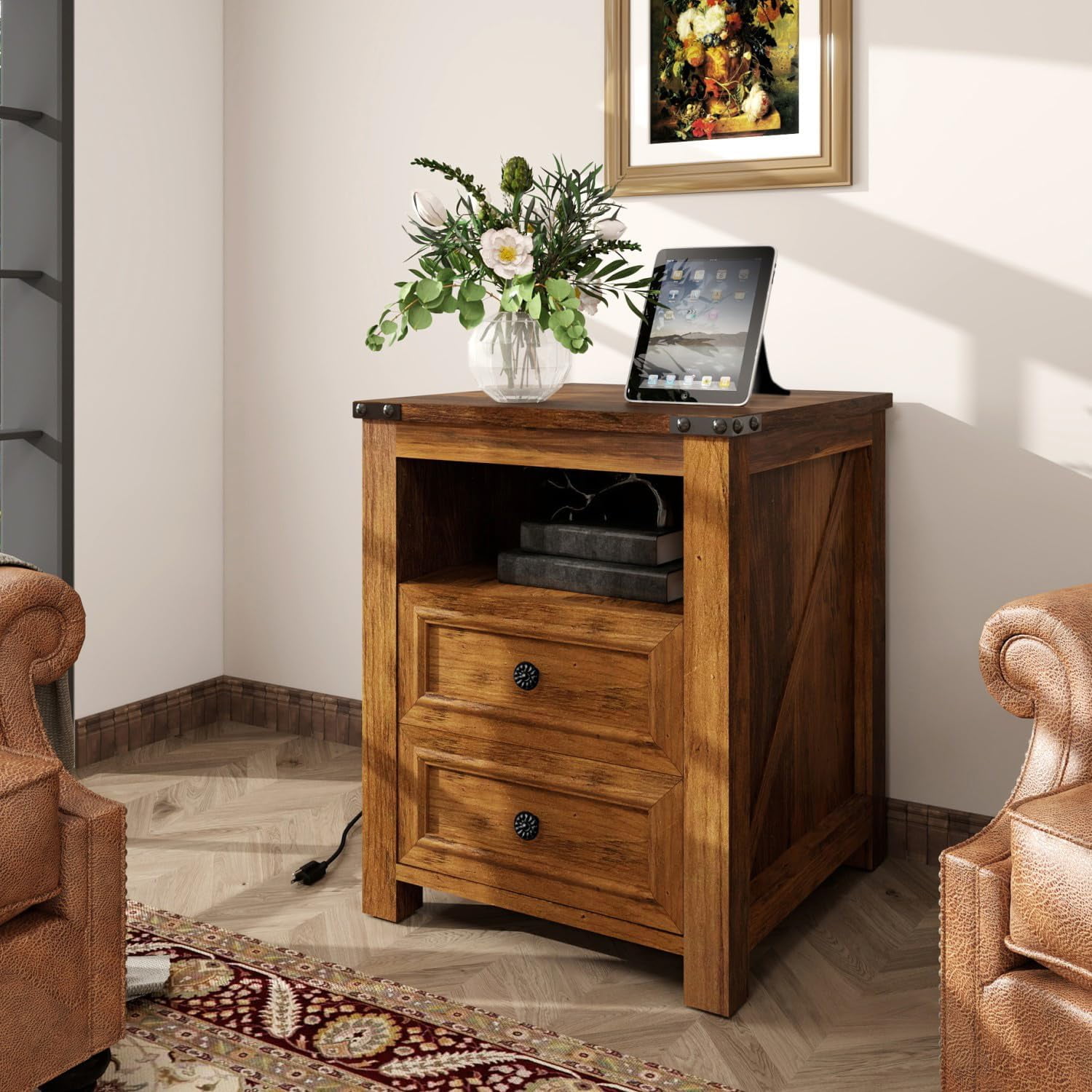 End Table with Charging Station, Side Table for Living Room, Sofa Side ...