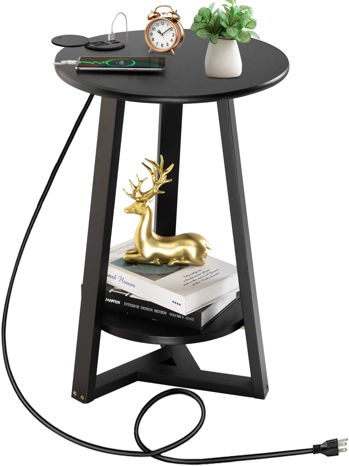 End Table with Charging Station, Side Table with USB Ports and Outlet ...