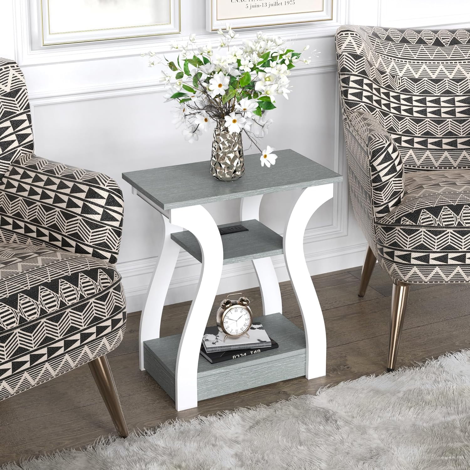 End Table with Charging Station Side Table with USB Ports and Outlets 3 ...
