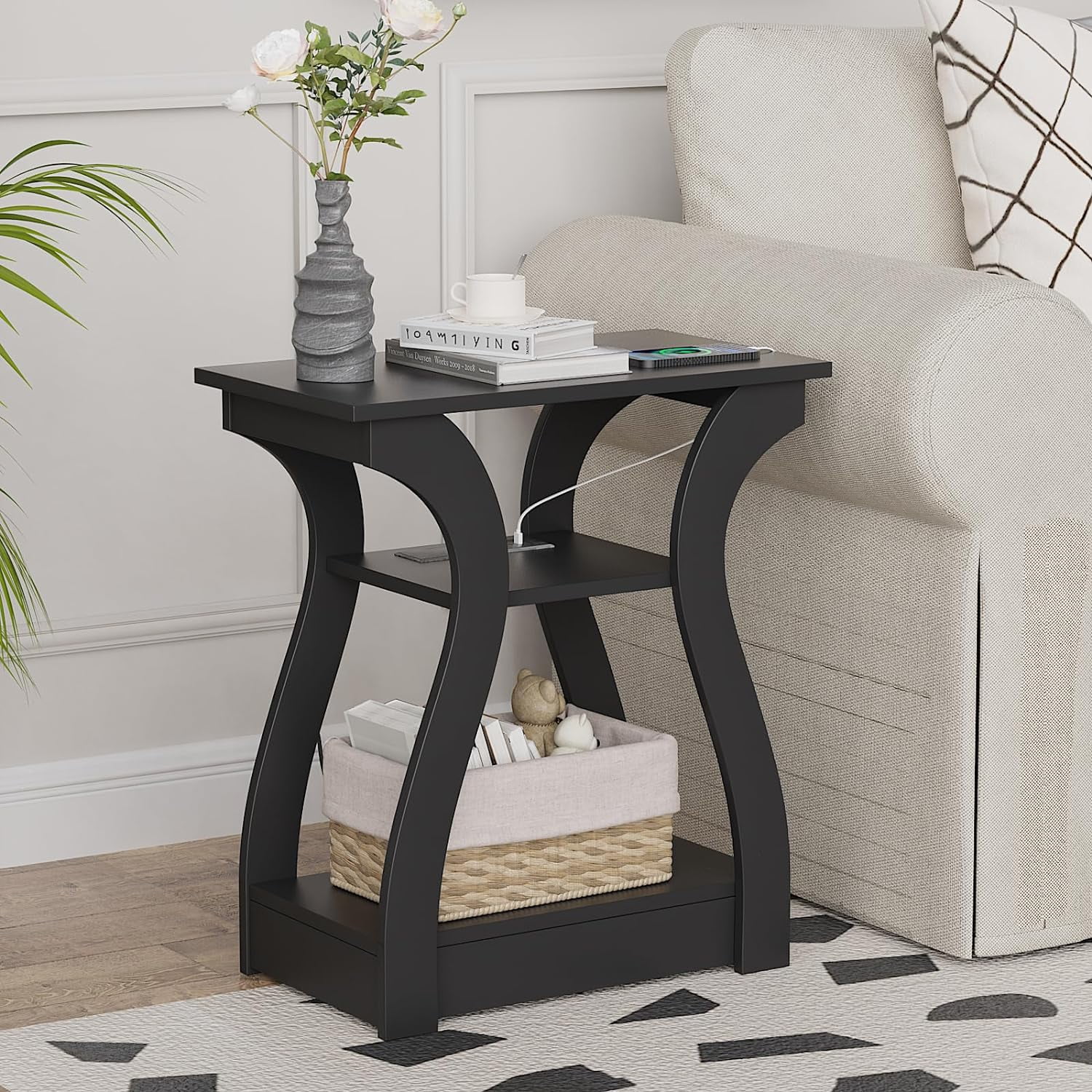 End Table with Charging Station, Side Table with USB Ports and Outlets ...