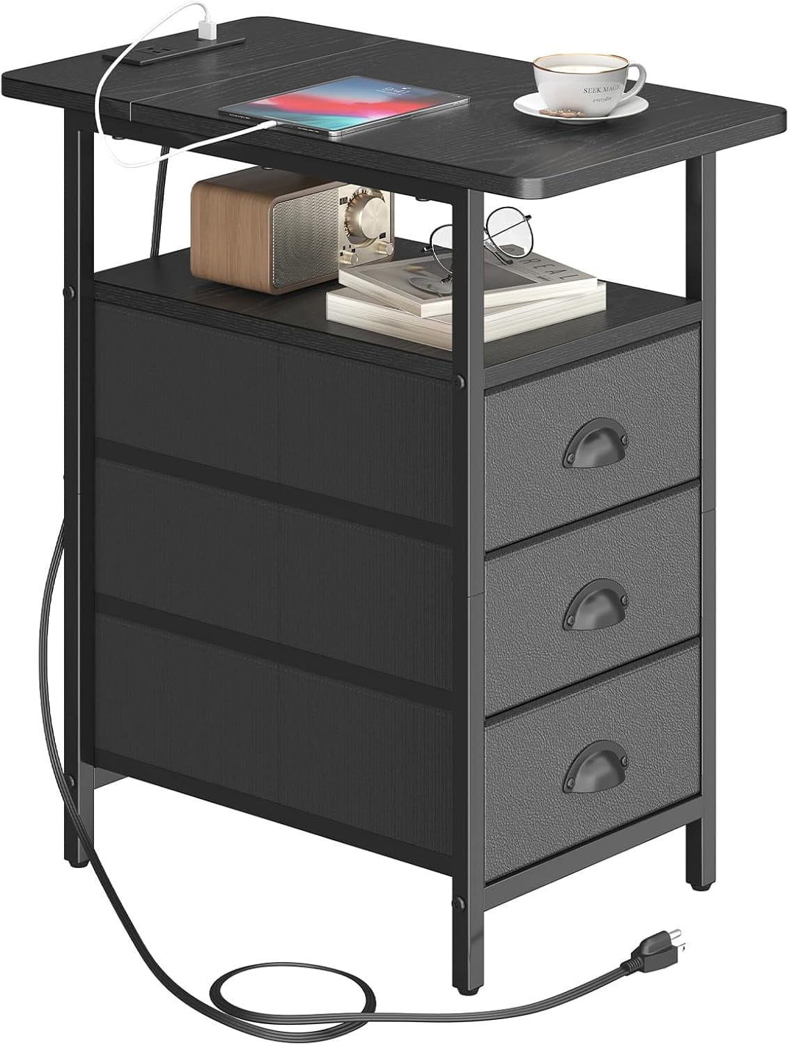 End Table with Charging Station, Side Tables Livingroom with USB Ports ...