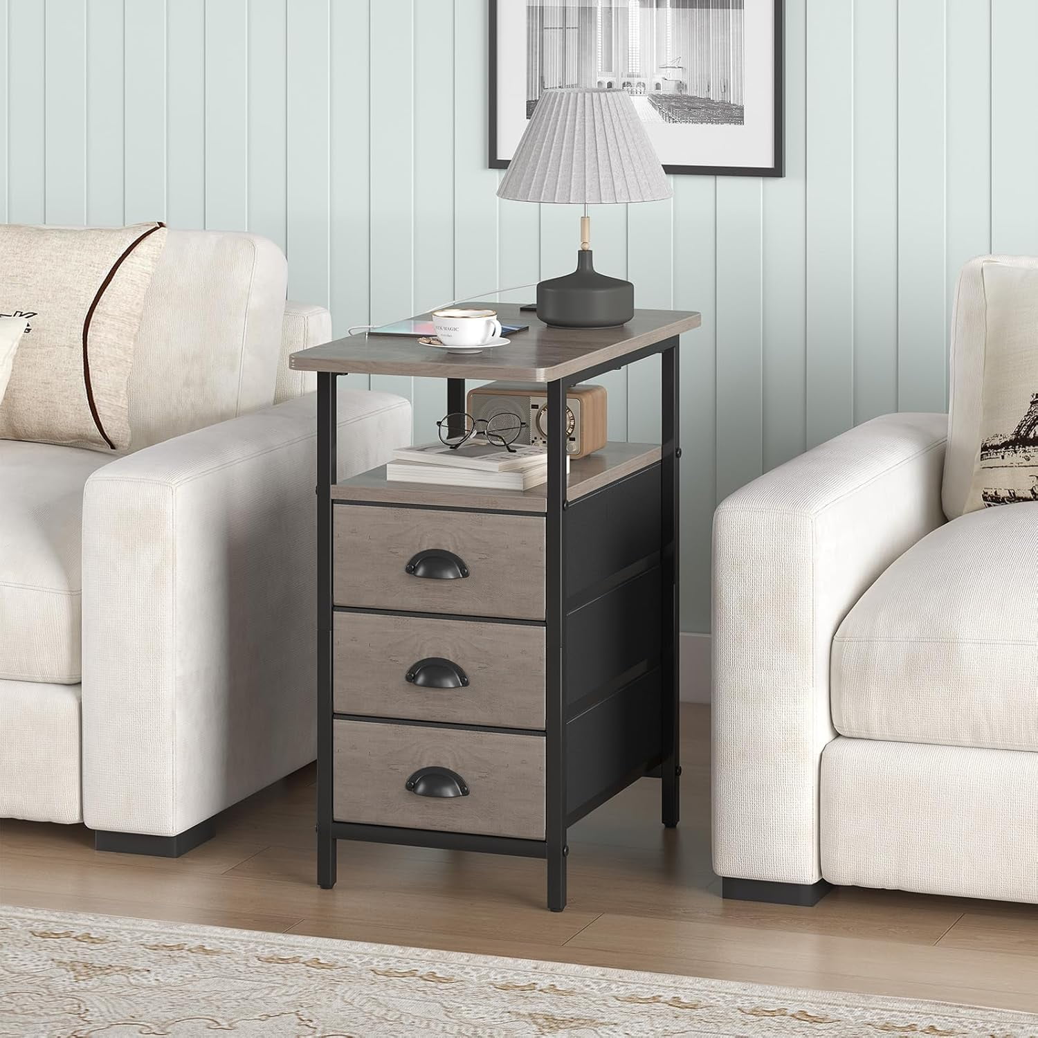 End Table with Charging Station, Side Tables Livingroom with USB Ports ...