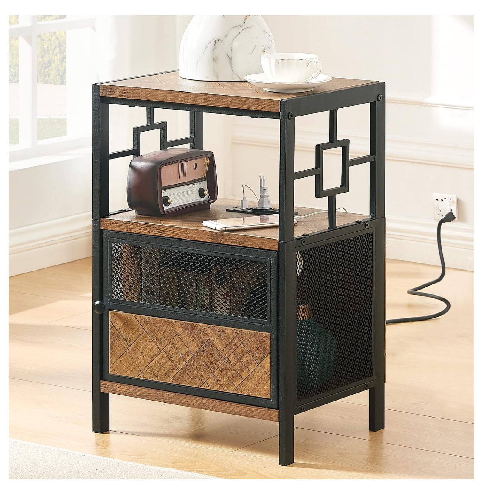 End Table with Charging Station, Side Table with USB Ports and Outlets ...