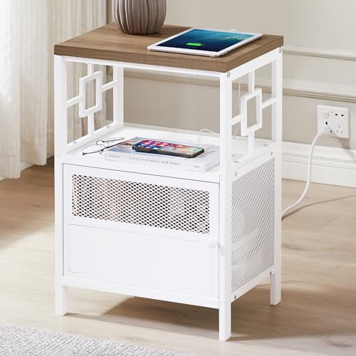 End Table with Charging Station, Side Table with USB Ports and Outlets ...