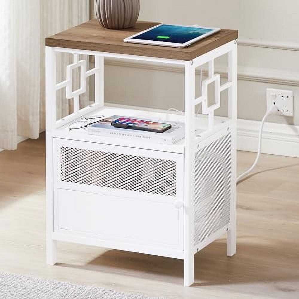 End Table with Charging Station, Side Table with USB Ports and Outlets ...