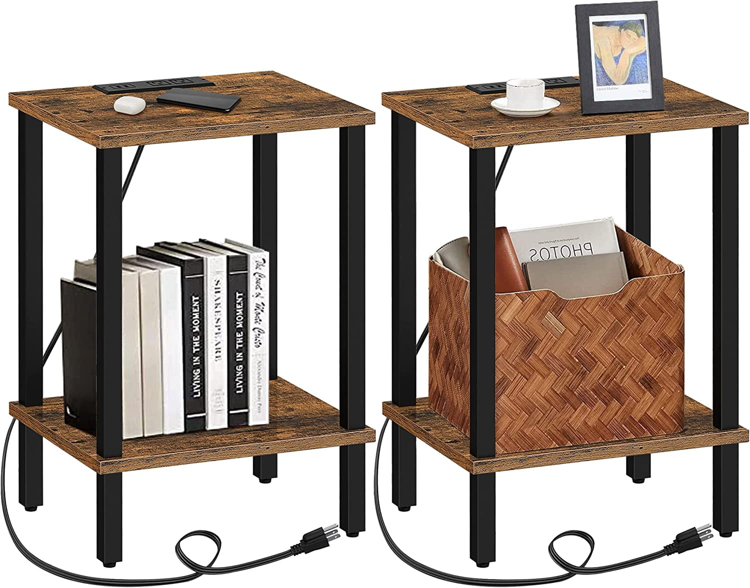 End Table with Charging Station, Side Table with USB Ports and Outlets ...