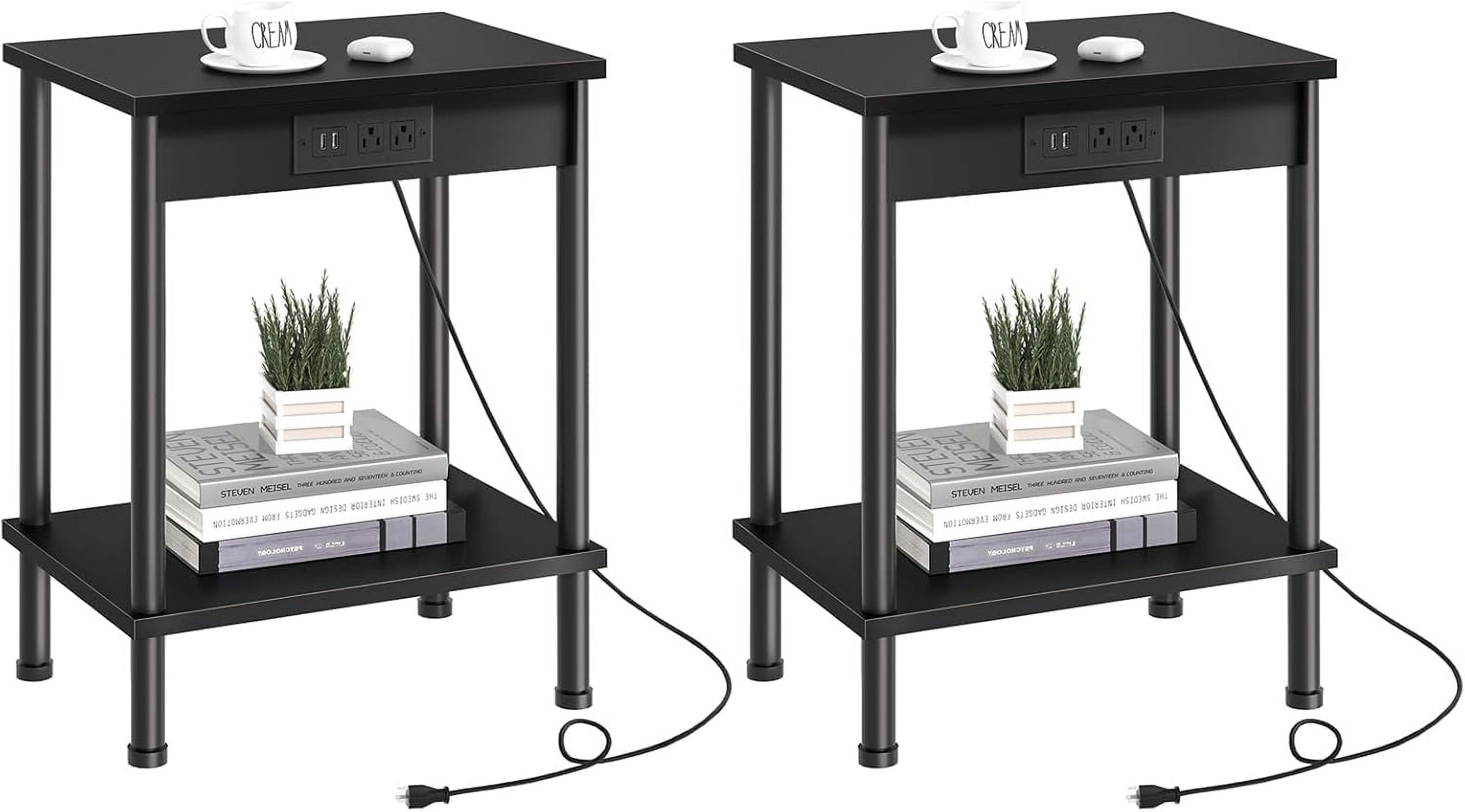 End Table with Charging Station,Small Side Table,2-Tier Nightstand with ...