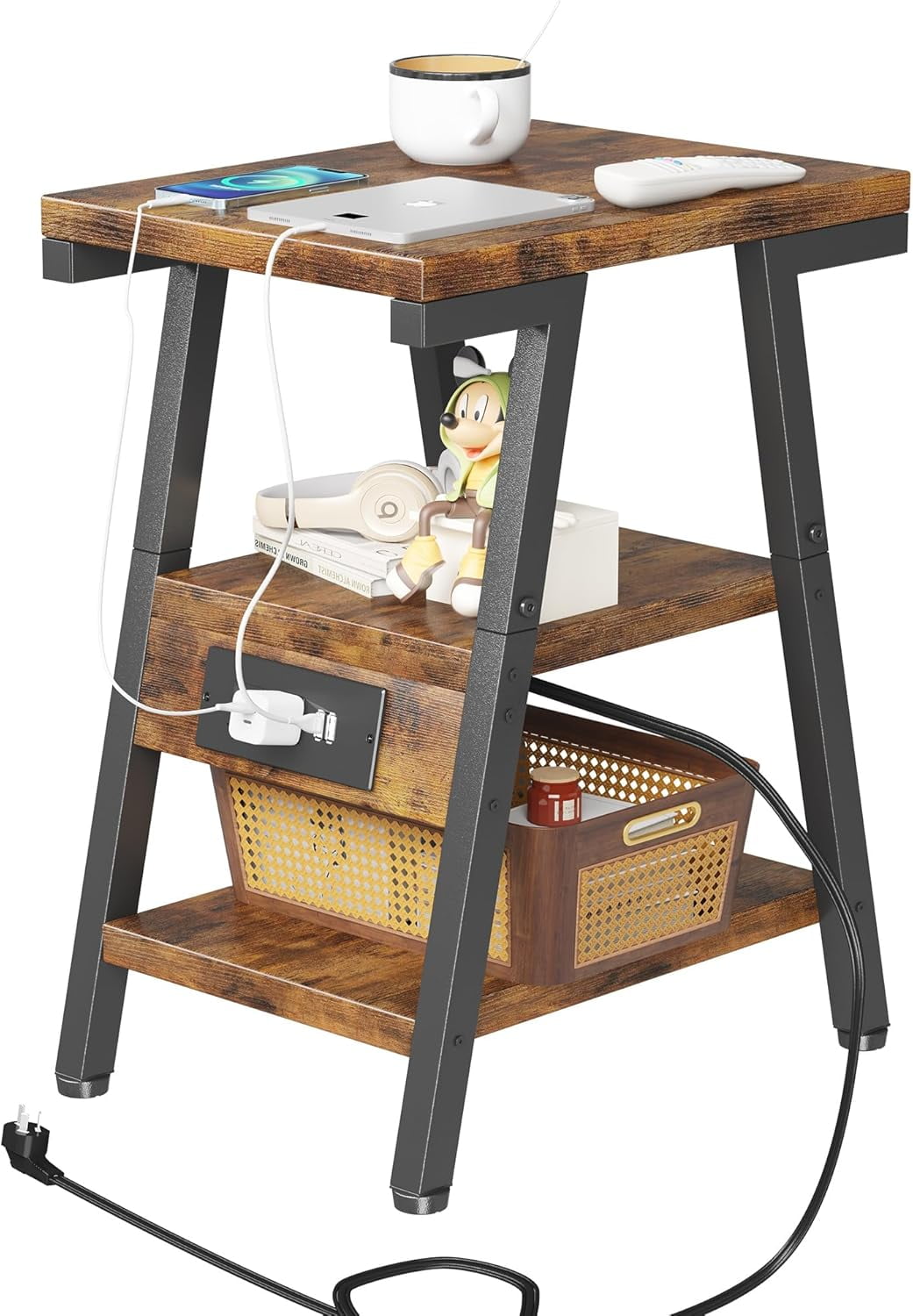 End Table with Charging Station, Small Side Tables with Lucky 7 Metal ...