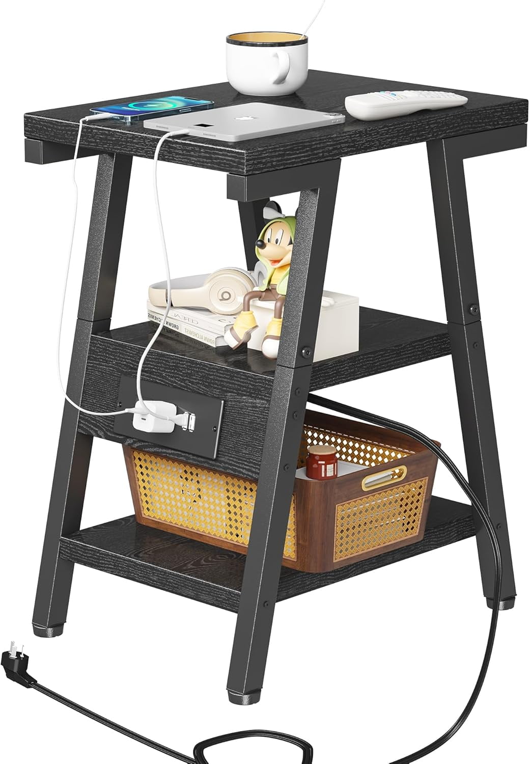 End Table with Charging Station, Small Side Tables with Metal Shape, 3 ...