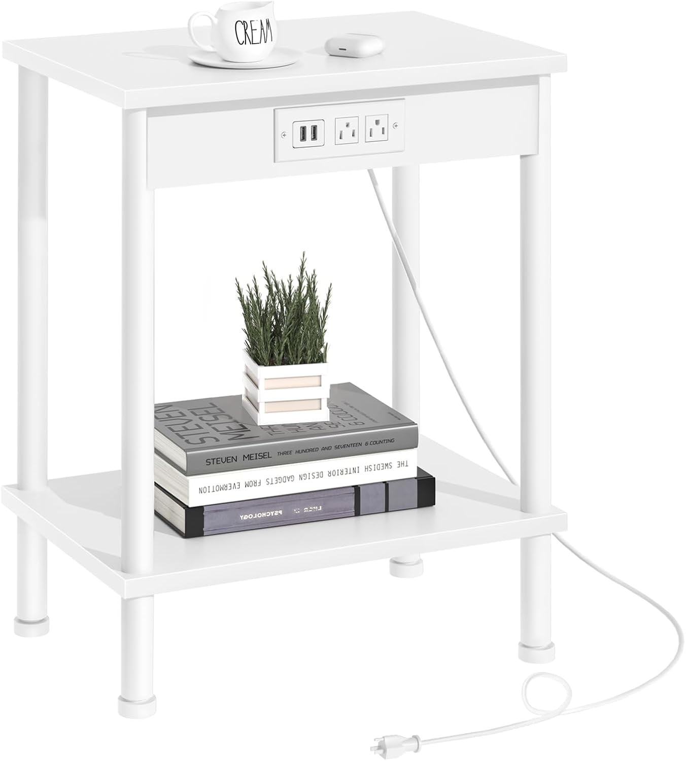 End Table with Charging Station,Small Side Table with USB Ports and ...
