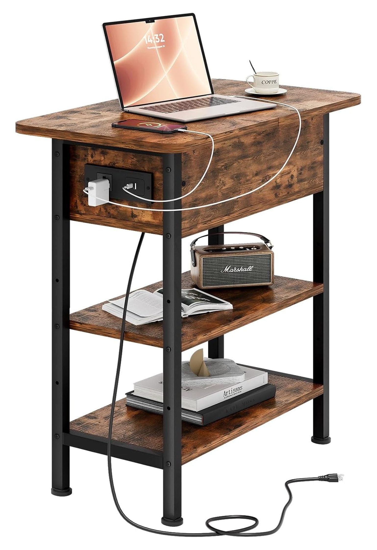 End Table with Charging Station, Top Side Table with USB Ports and ...