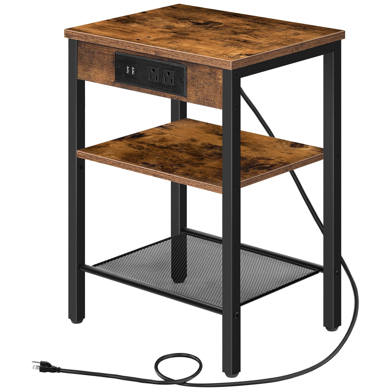 End Table with Charging Station and USB Ports, Small Side Table for ...