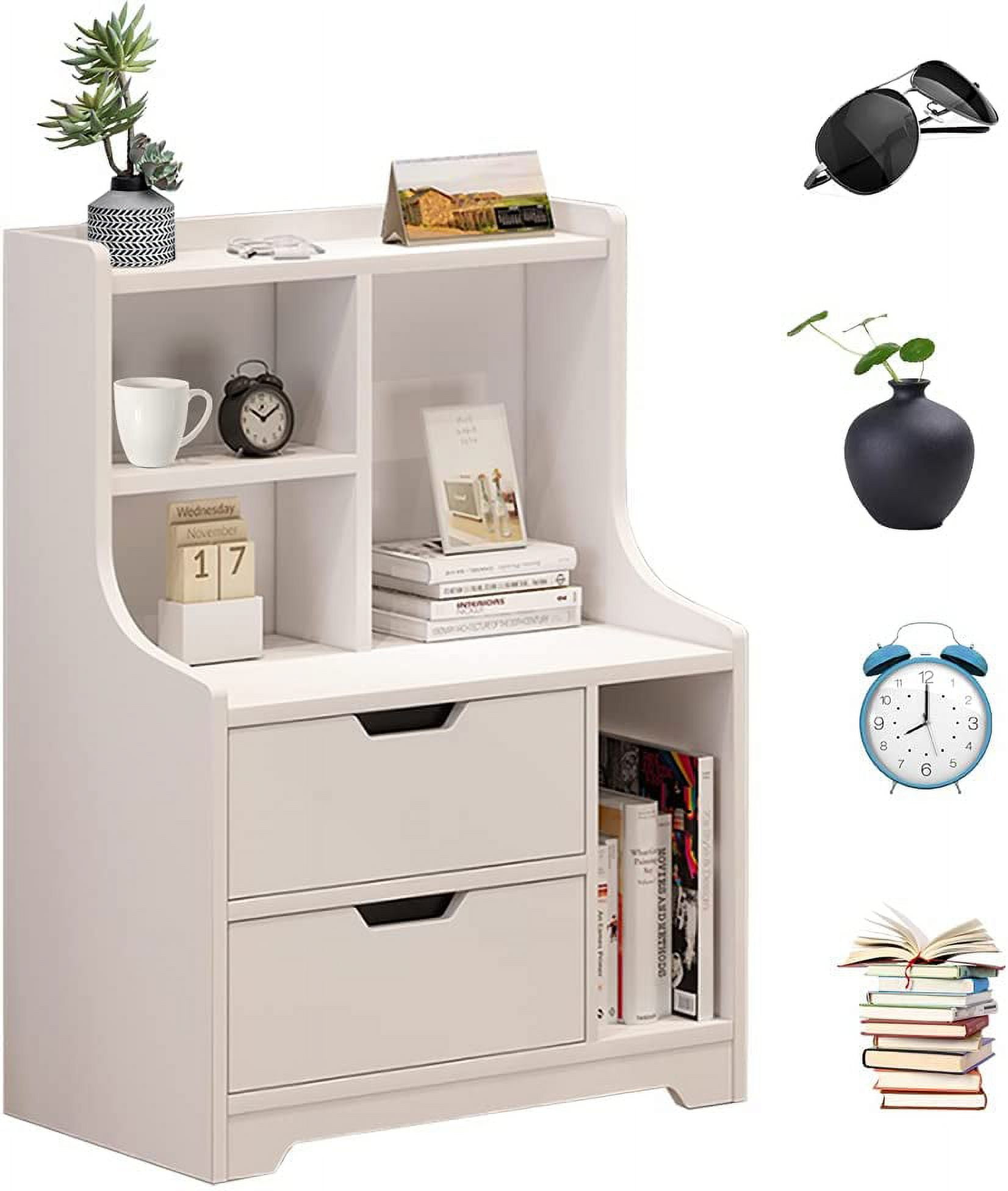 End Table with Drawer, Nightstand with Shelf, Modern Side Table Bed ...