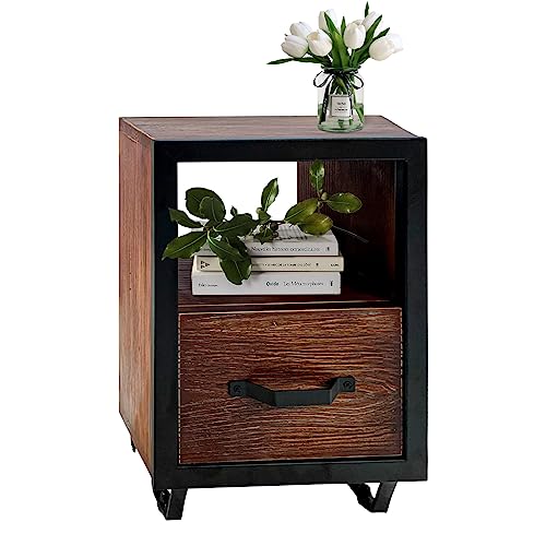 End Table with Drawers & Open Storage Shelf for Bedroom, Living Room ...