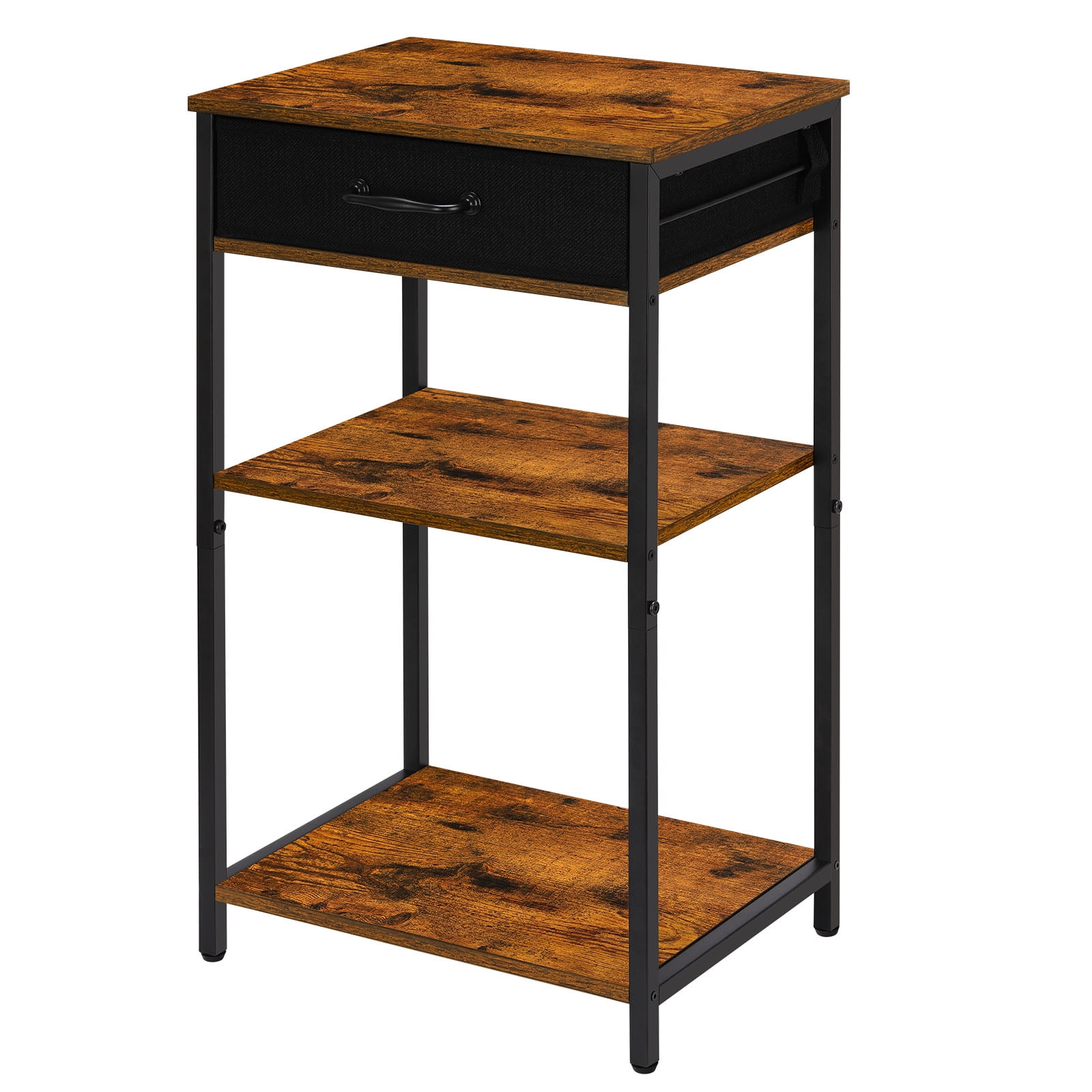 End Table with Fabric Drawers 3-Tier Industrial Wooden Side Table with ...