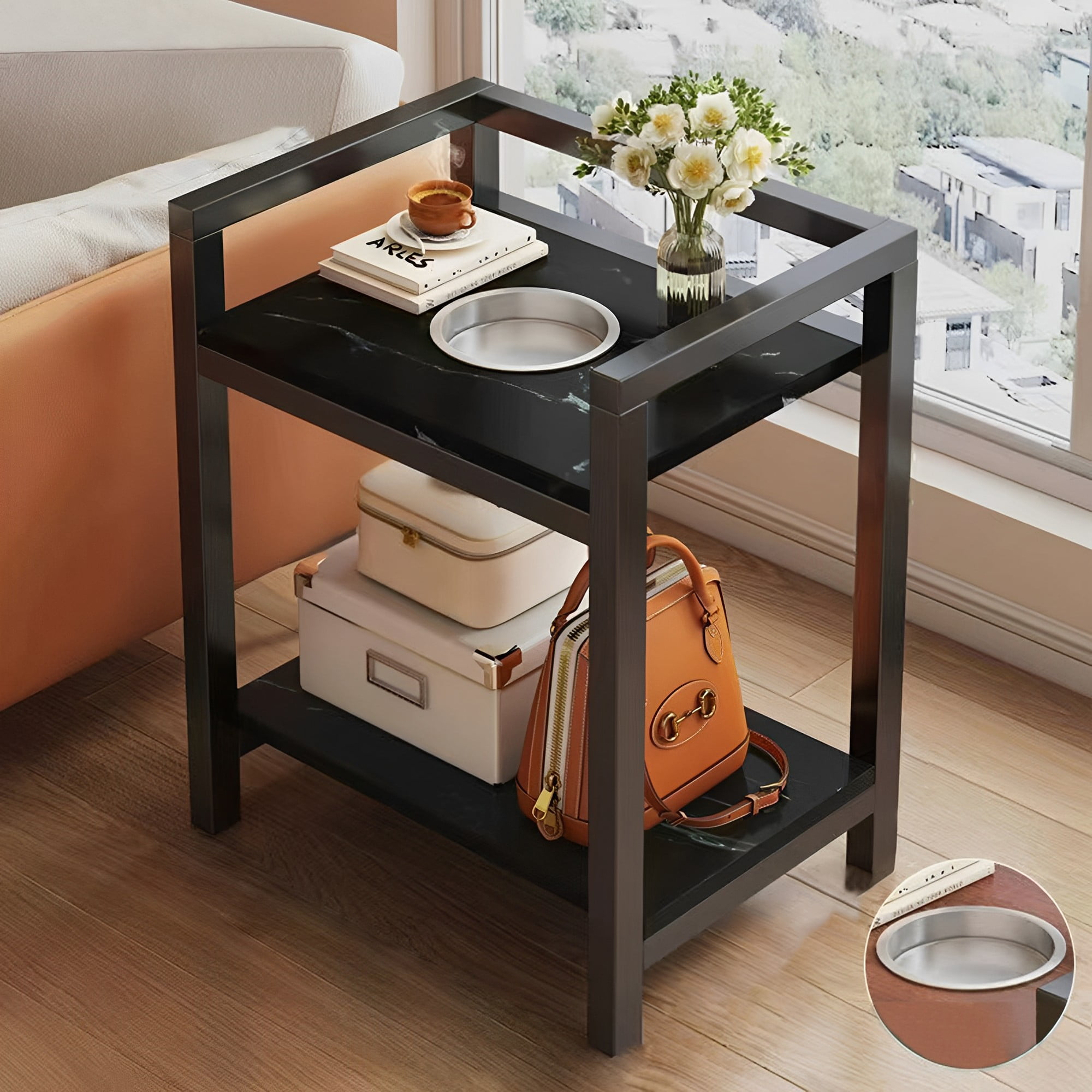 End Table Farmhouse End Table with Ashtray 2Tiers Black End Tables for ...