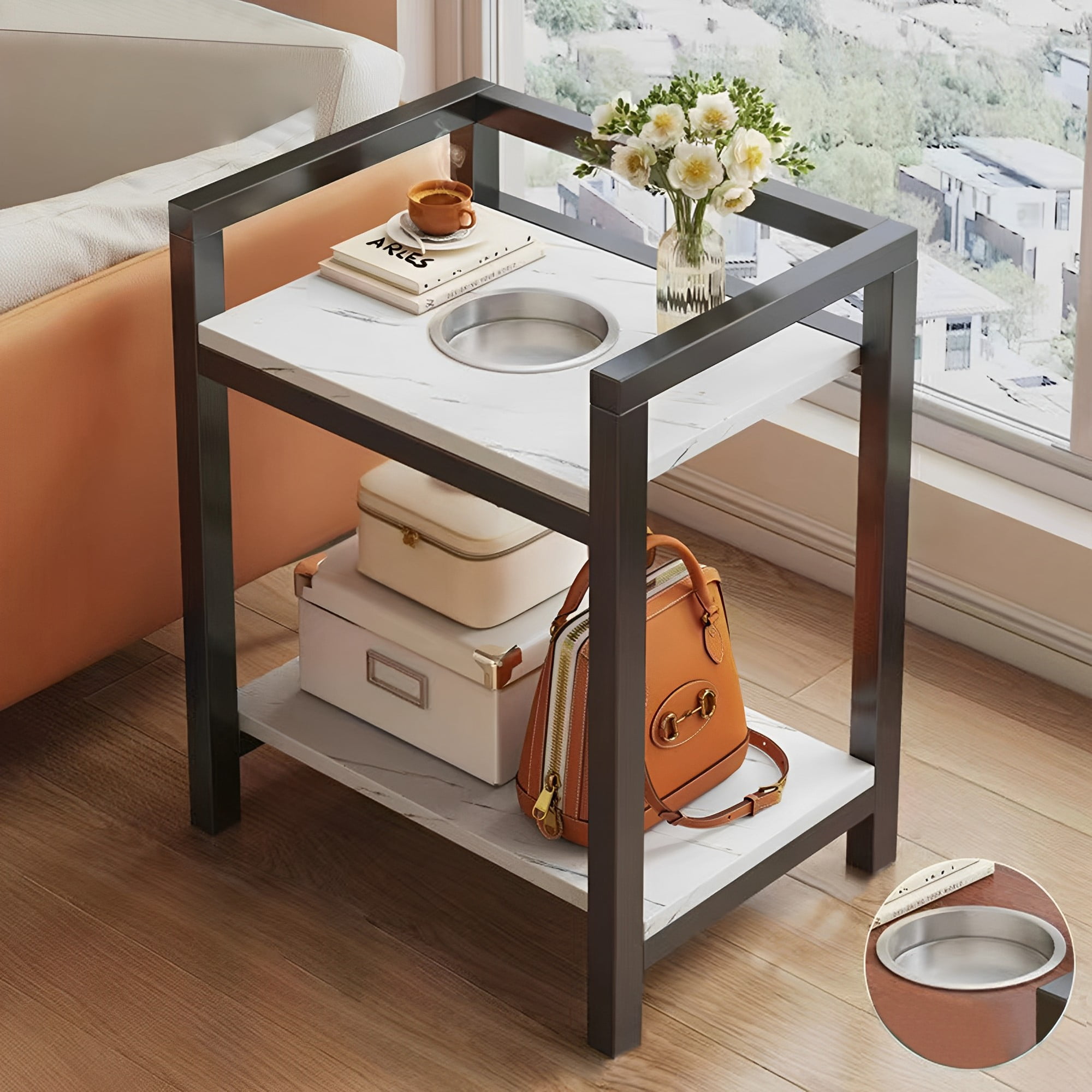 End Table Farmhouse End Table with Ashtray 2Tiers White End Tables for ...