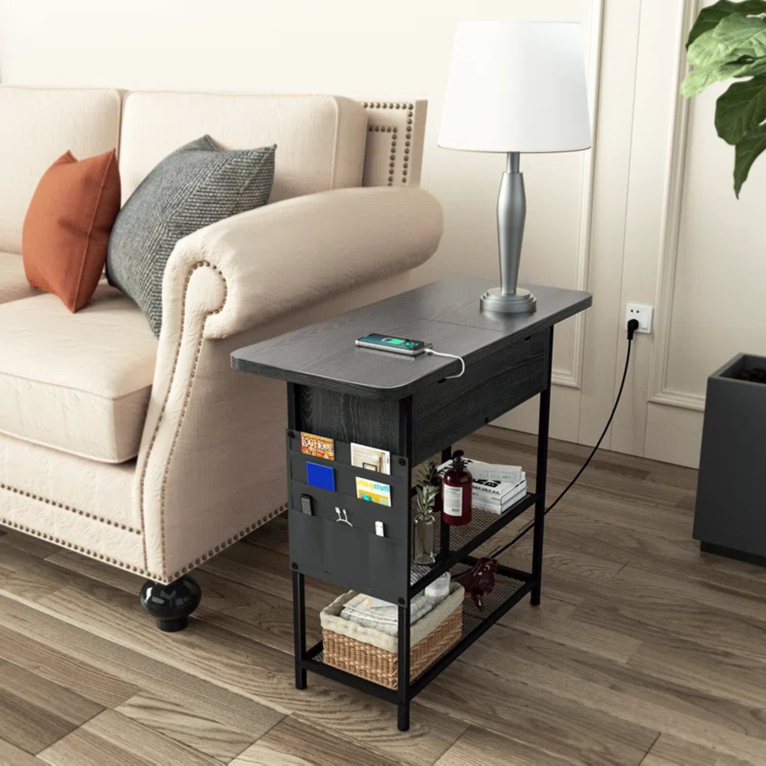 End Table with Fast Charging Station, Narrow Side Table with USB C ...