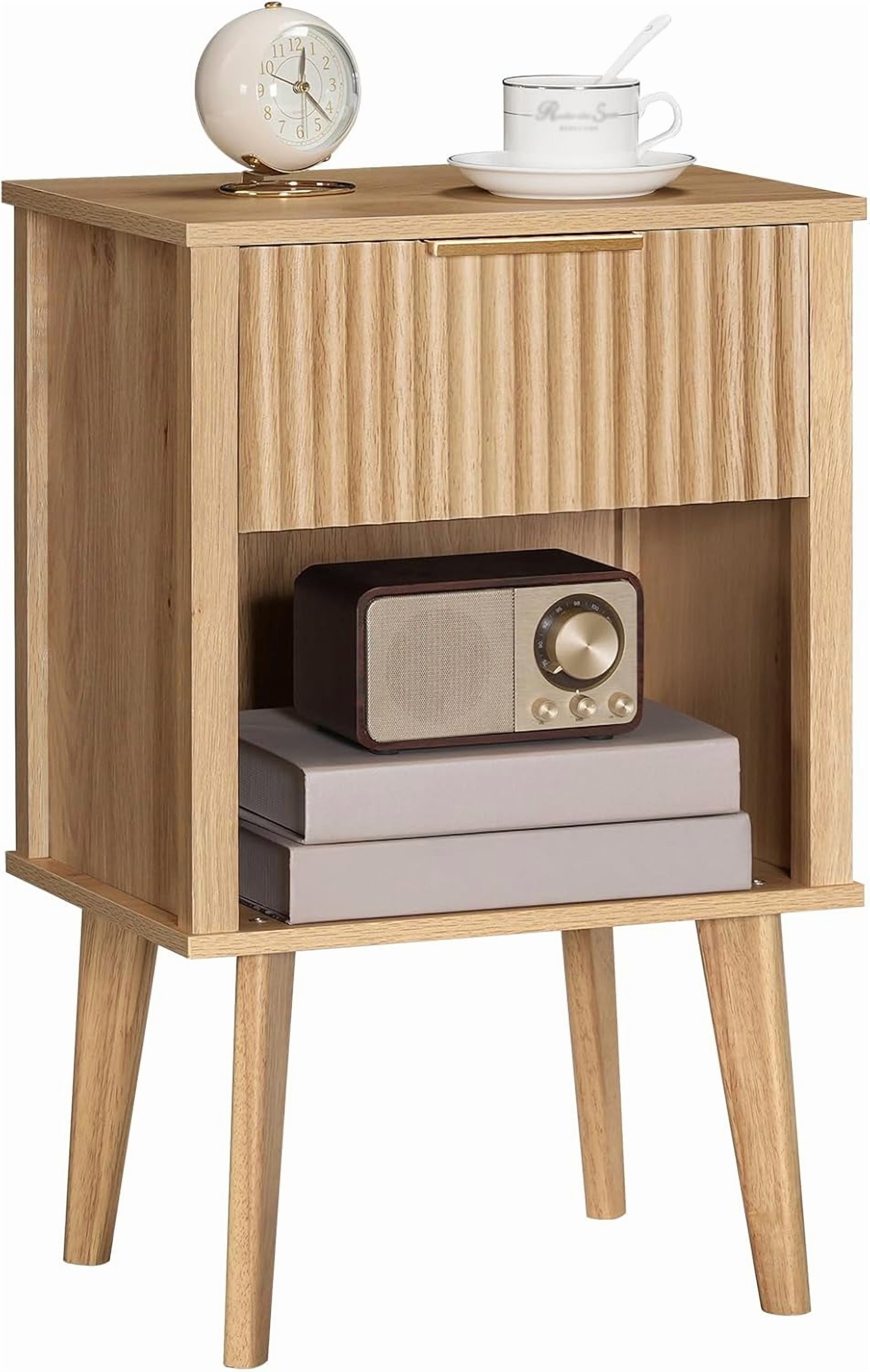 End Table, Fluted Night Stand, Modern Side Table, Bedside Table with 1 Drawer and 1 Open ...