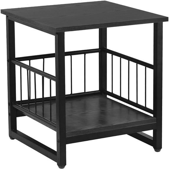 End Table, Industrial Side Table with 2-Tire Storage Shelf, 180LBS Mini ...