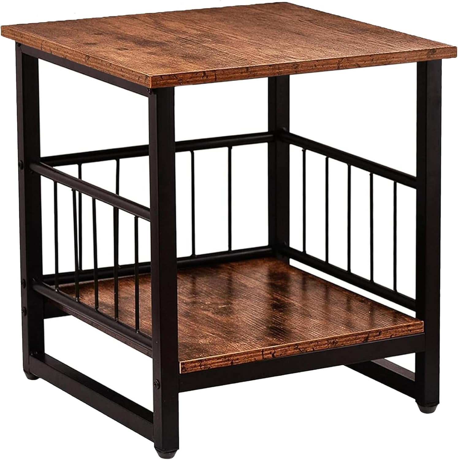 End Table, Industrial Side Table with 2-Tire Storage Shelf, 180LBS Mini ...
