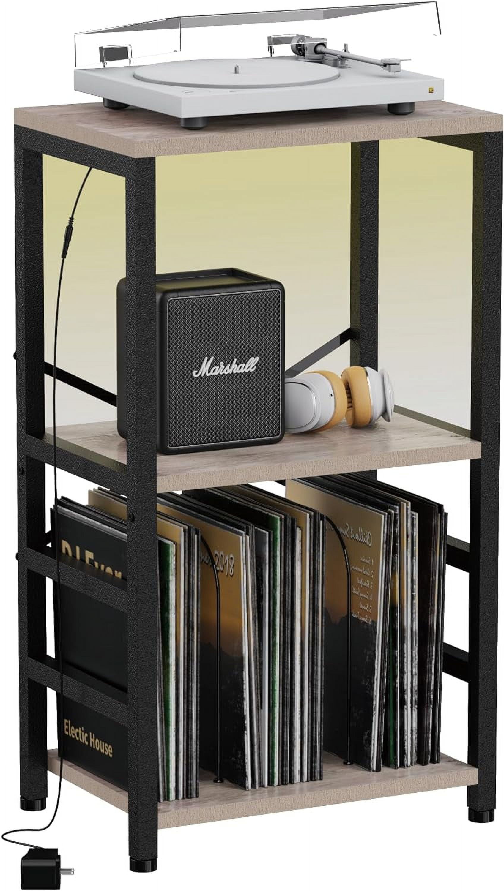 End Table with LED Light,Record Player Stand with Albums Storage,Vinyl ...