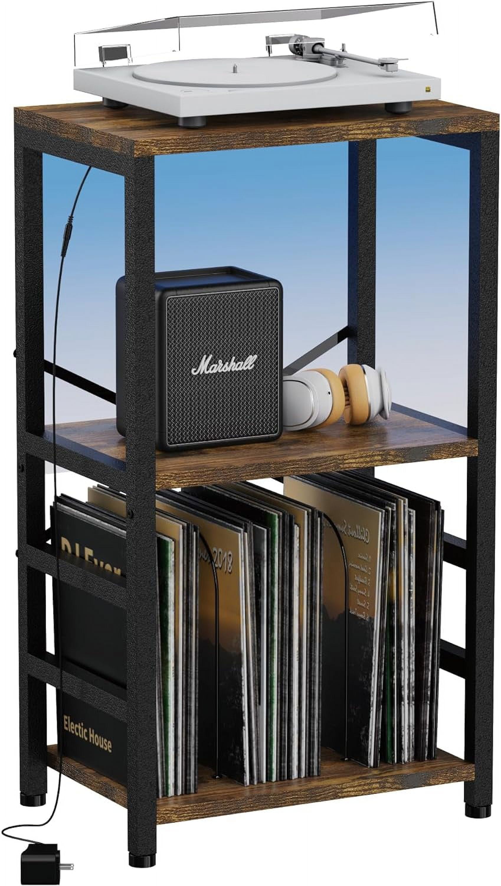 End Table with LED Light,Record Player Stand with Albums Storage,Vinyl ...