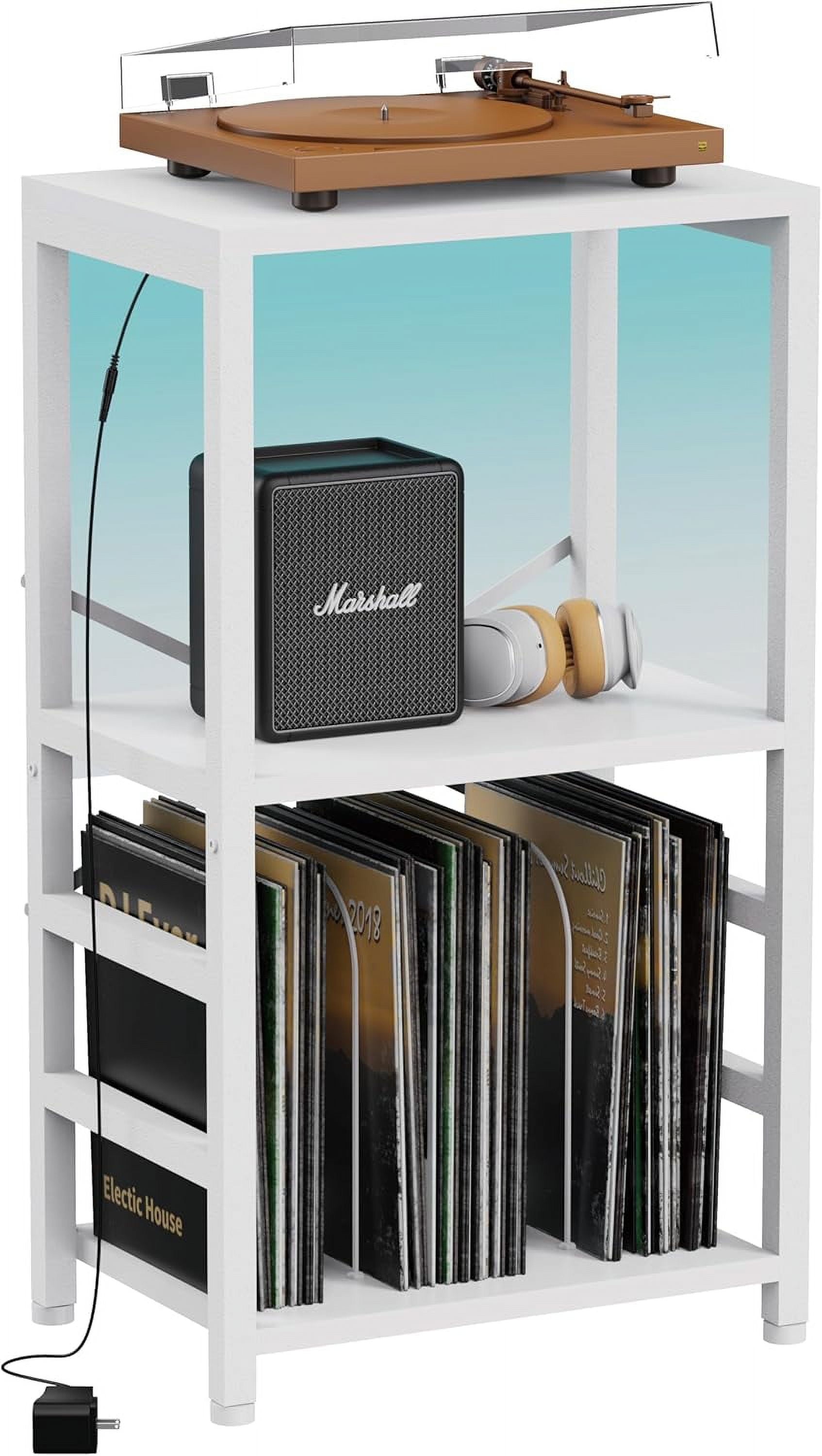 End Table with LED Light,Record Player Stand with Albums Storage,Vinyl ...