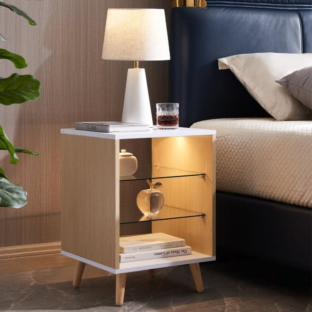 End Table LED Small Side Table with 2 Glass Shelves LED Farmhouse ...