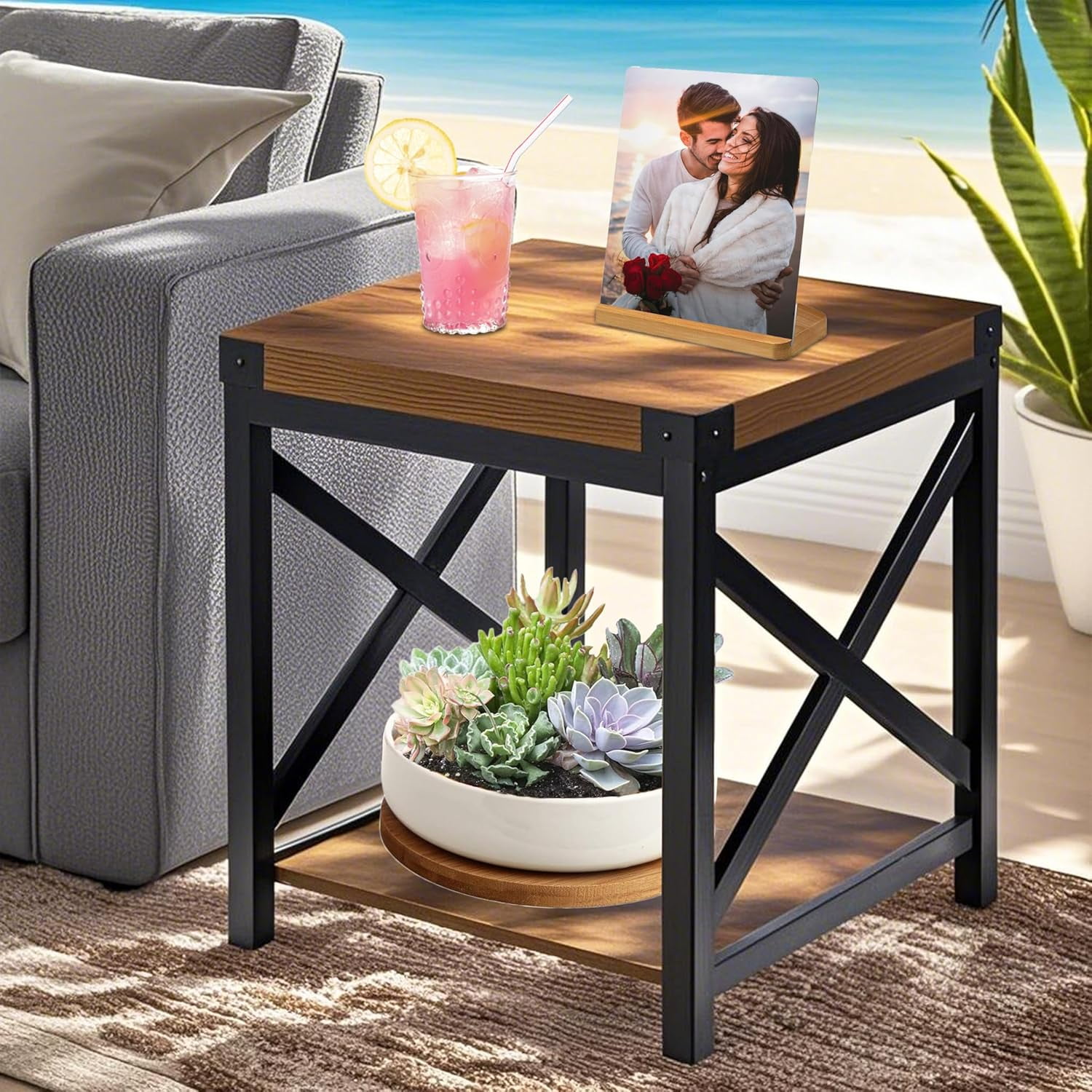 End Table Large Side Table for Living Room, Rustic Farmhouse End Tables ...